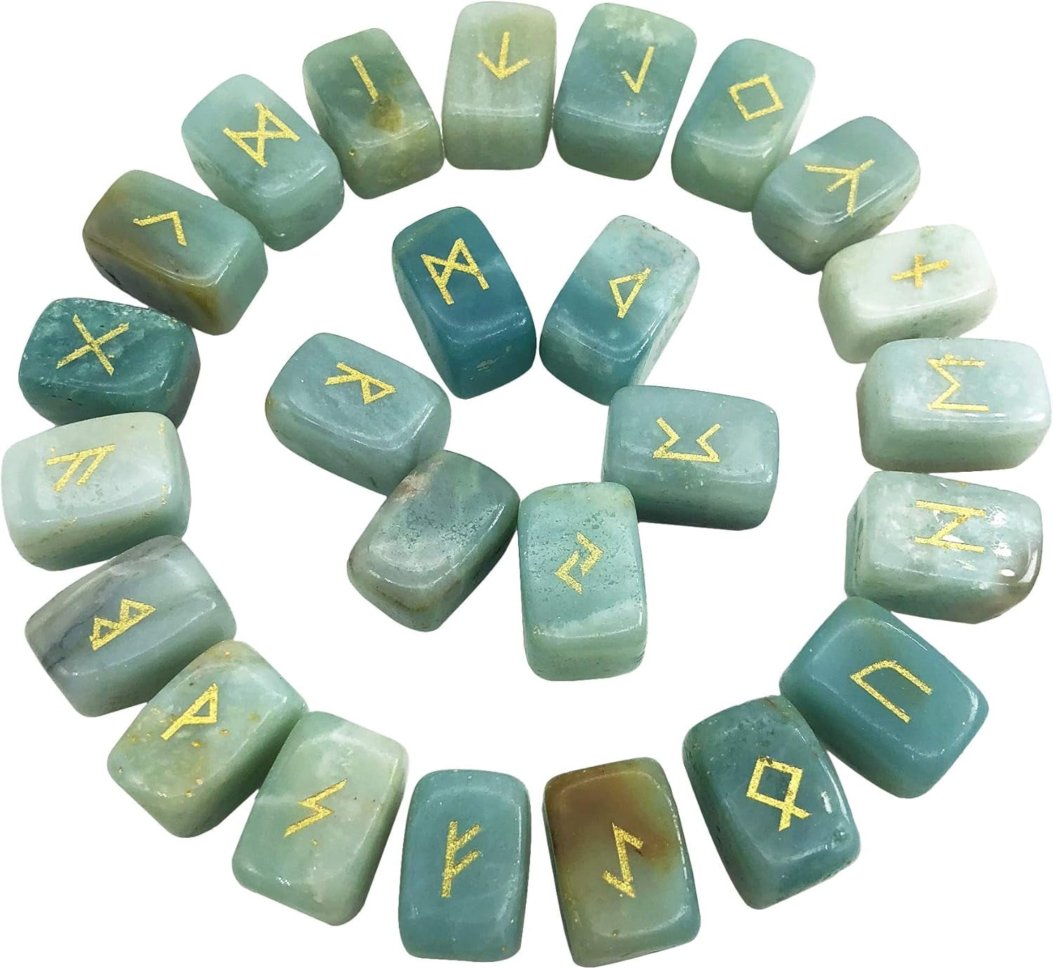 Natural Amazonite Futhark Viking Rune Stone Set with Engraved Letters ...
