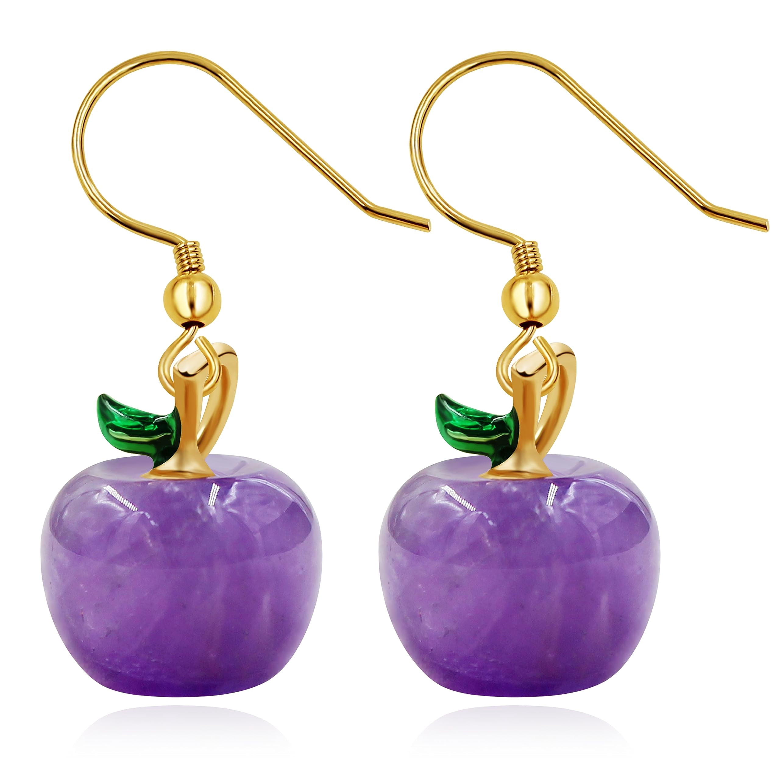 Natural Amethyst Apple Dangle Hook Earrings Purple Crystal Apple Fruit ...