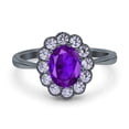 Natural Amethyst Black Tone Silver Size-5 Art Deco Oval Flower Ring ...