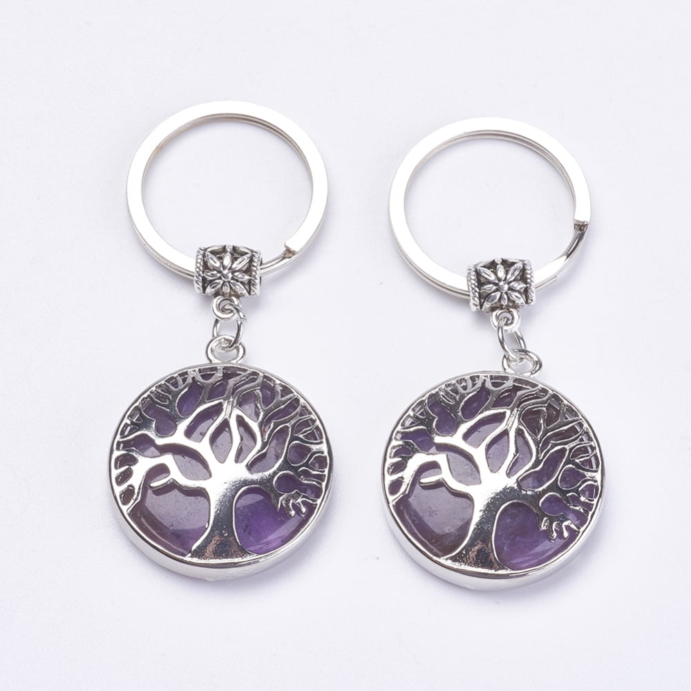 Natural Amethyst Keychain with Platinum Plated Brass Findings Flat ...