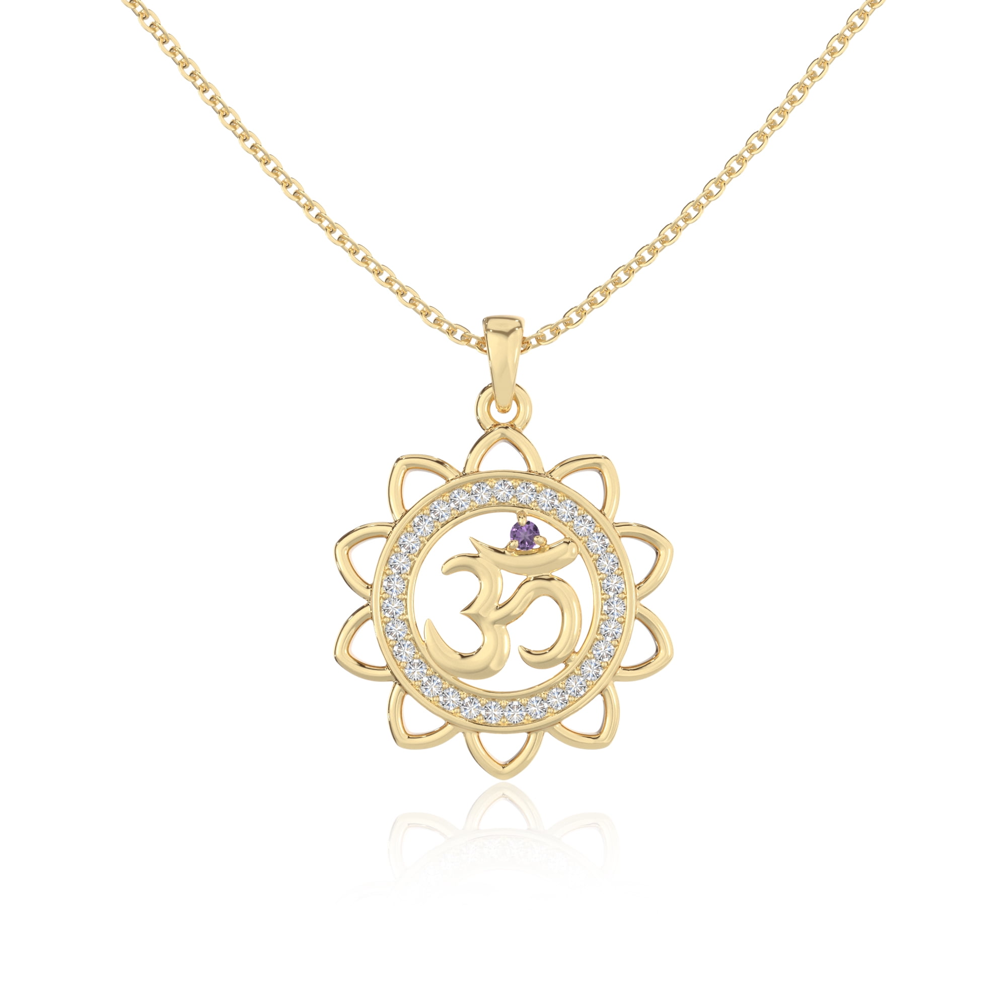 Natural Amethyst OM Symbol Pendant Necklaces for Women in 18K Yellow ...