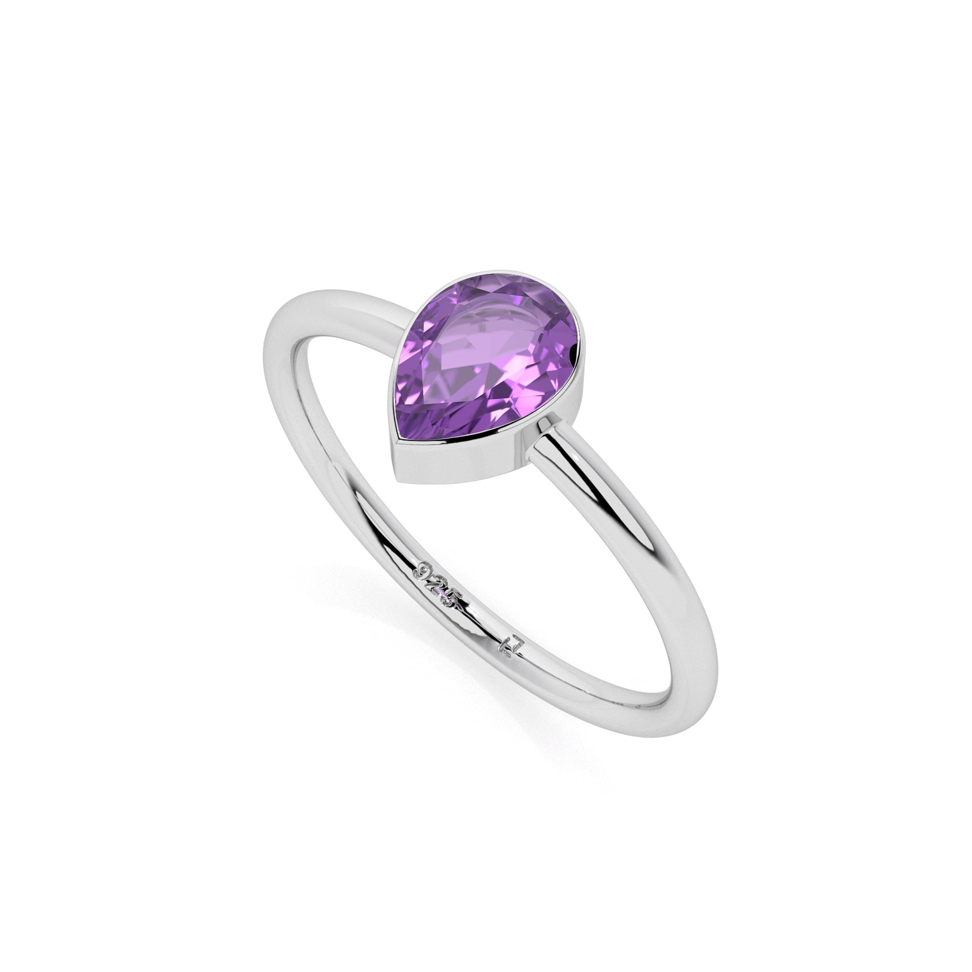 Natural Amethyst Pear Shape Rings in Sterling Silver for Women ...