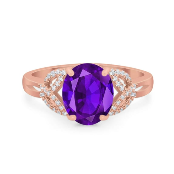 Natural Amethyst Rose Tone Silver Size-5 Art Deco Oval Vintage Style ...