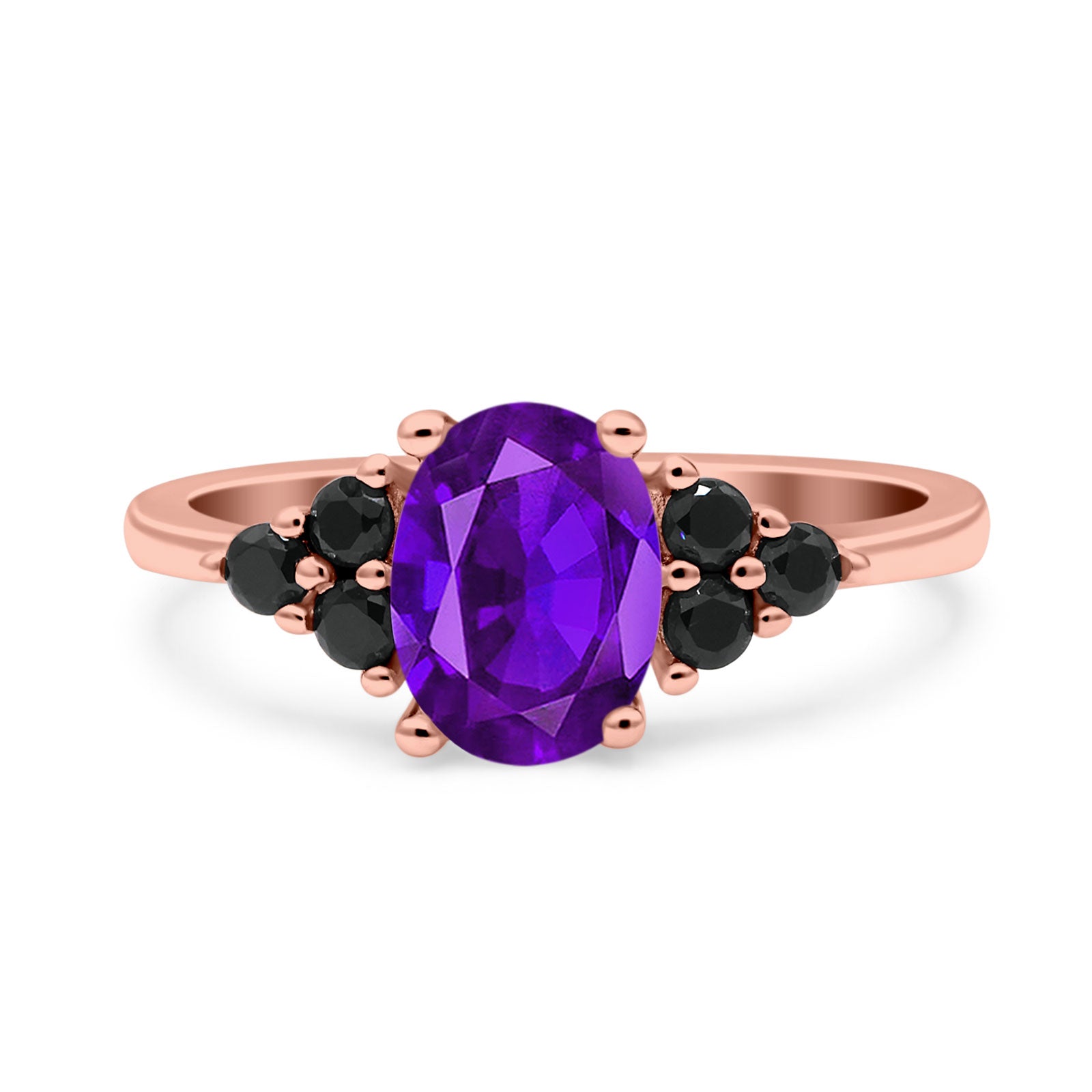 Natural Amethyst Rose Tone Silver Size-6 Art Deco Oval Vintage Style ...