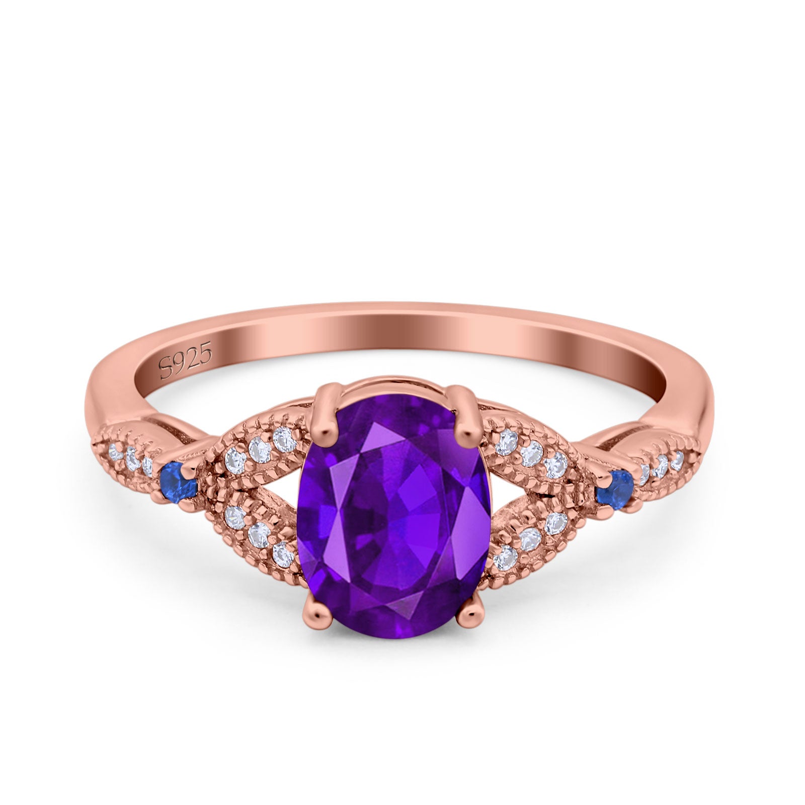 Natural Amethyst Rose Tone Silver Size-7 Art Deco Oval Vintage Style ...