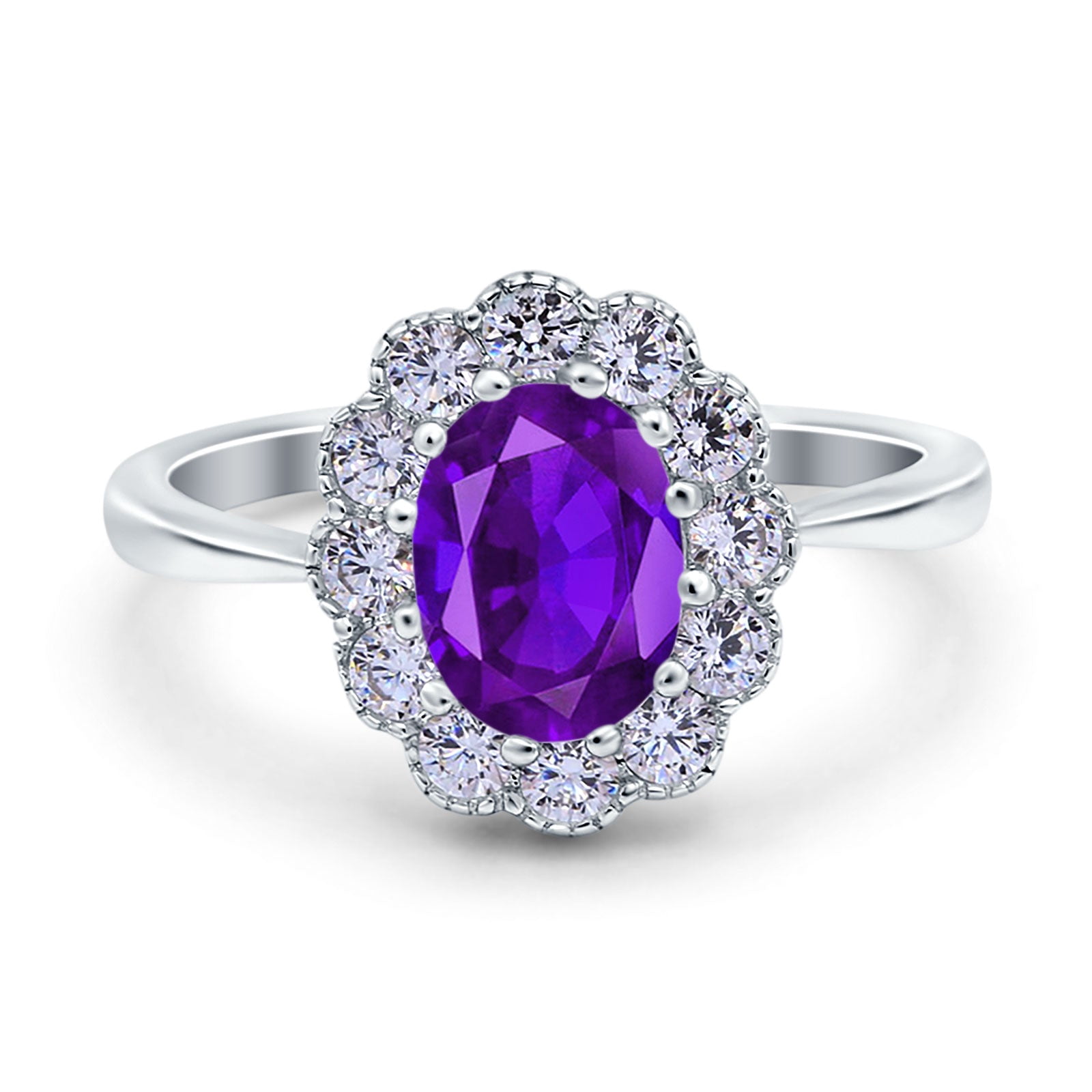Natural Amethyst Size-5 Art Deco Oval Flower Ring Vintage Style Halo CZ ...
