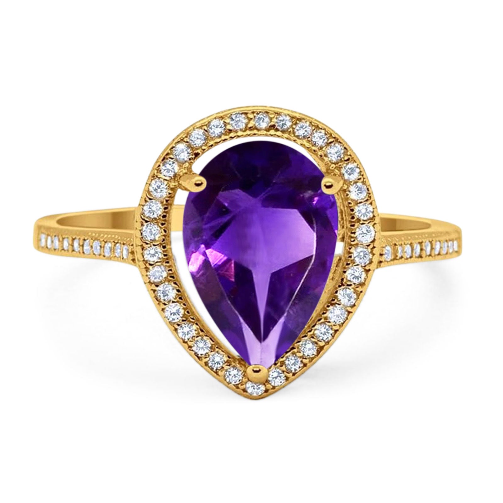 Natural Amethyst Yellow Tone Silver Size-8 Art Deco Pear Teardrop ...
