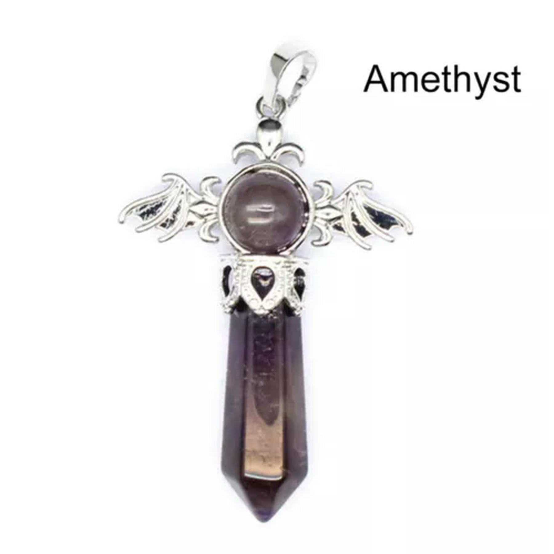 Natural Angel Wing Crystal Point Hexagonal Column Pendant Bead Stone ...