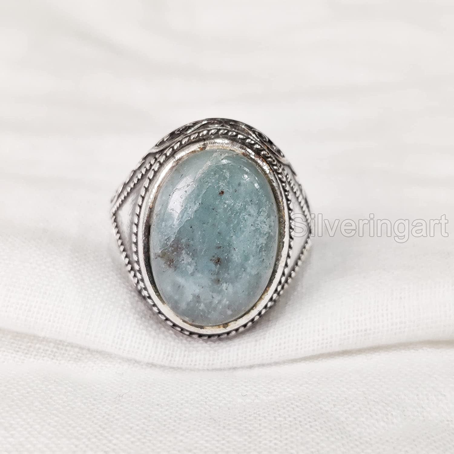 Natural Aquamarine Mens Ring, March Aquamarine Ring, Aquamarine Ring ...
