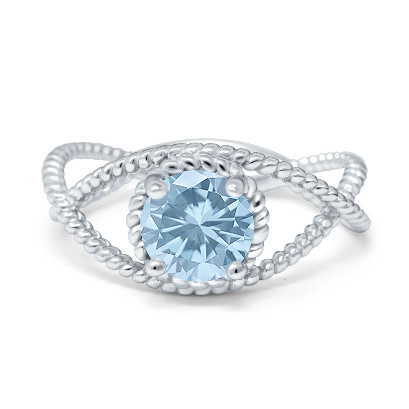 Natural Aquamarine Size-10 Minimalist Round Solitaire Beaded Ring ...