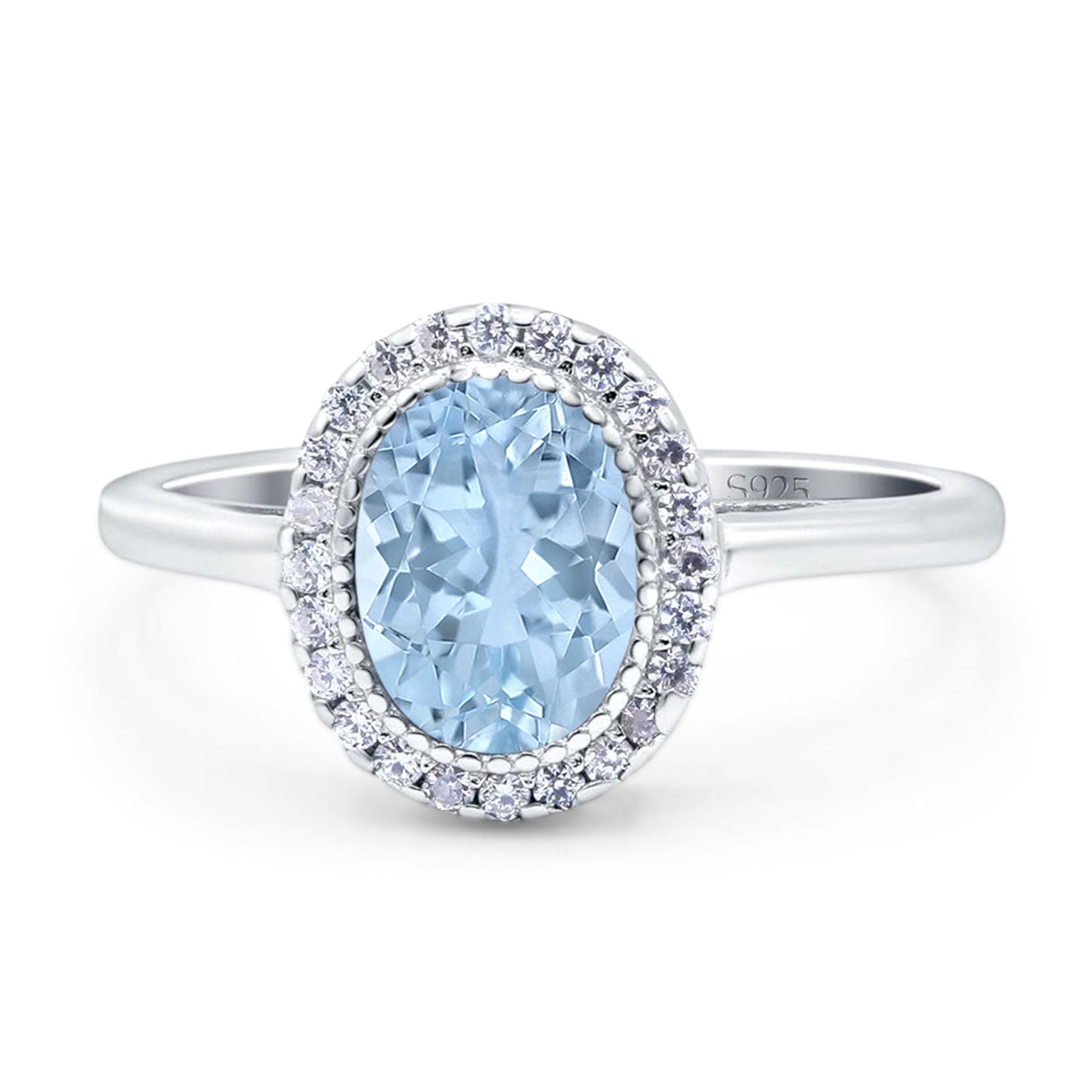 Natural Aquamarine Size-6 Art Deco Oval Vintage Style Halo CZ Wedding ...