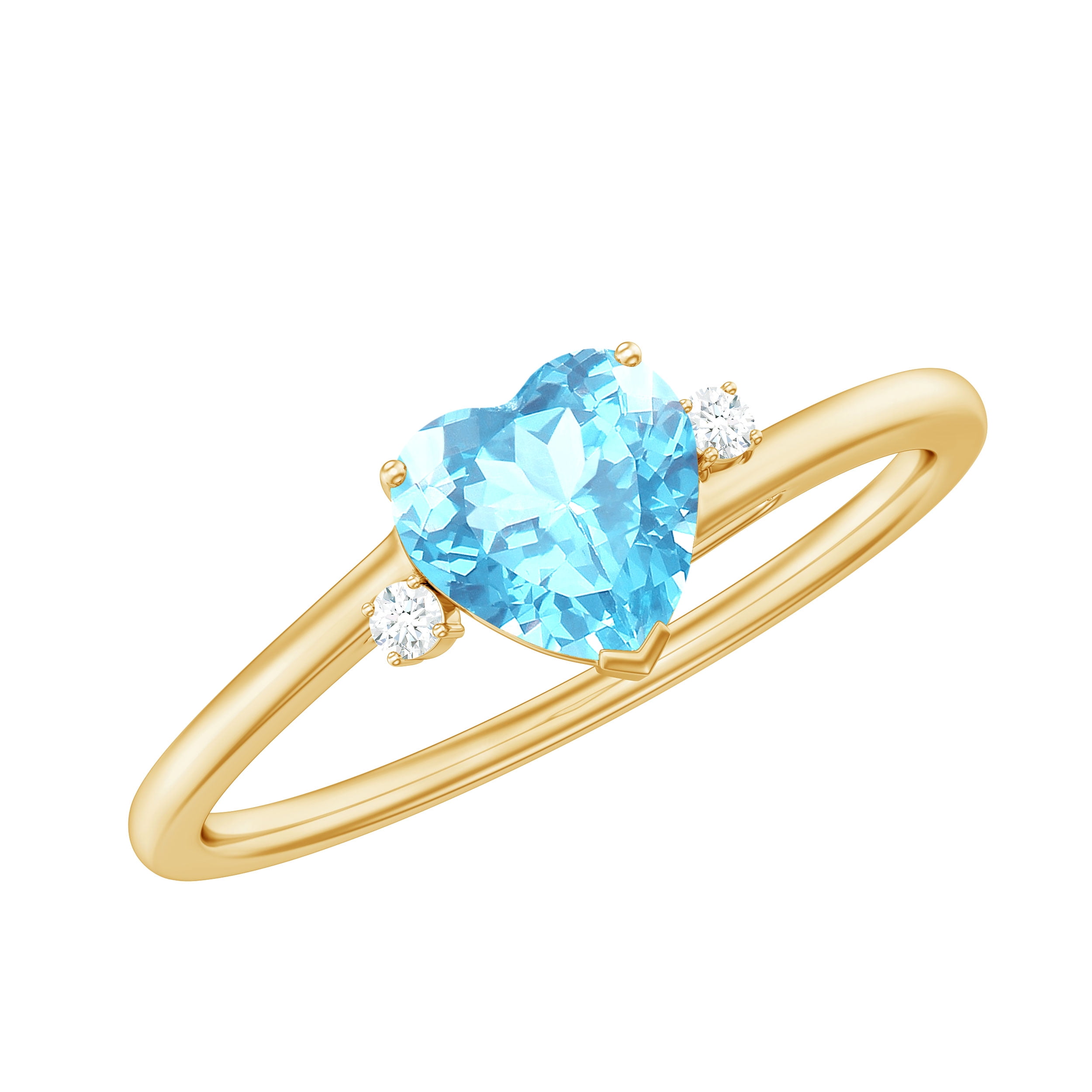 Natural Aquamarine Solitaire Promise Ring with Diamond - Heart Ring - 6 ...