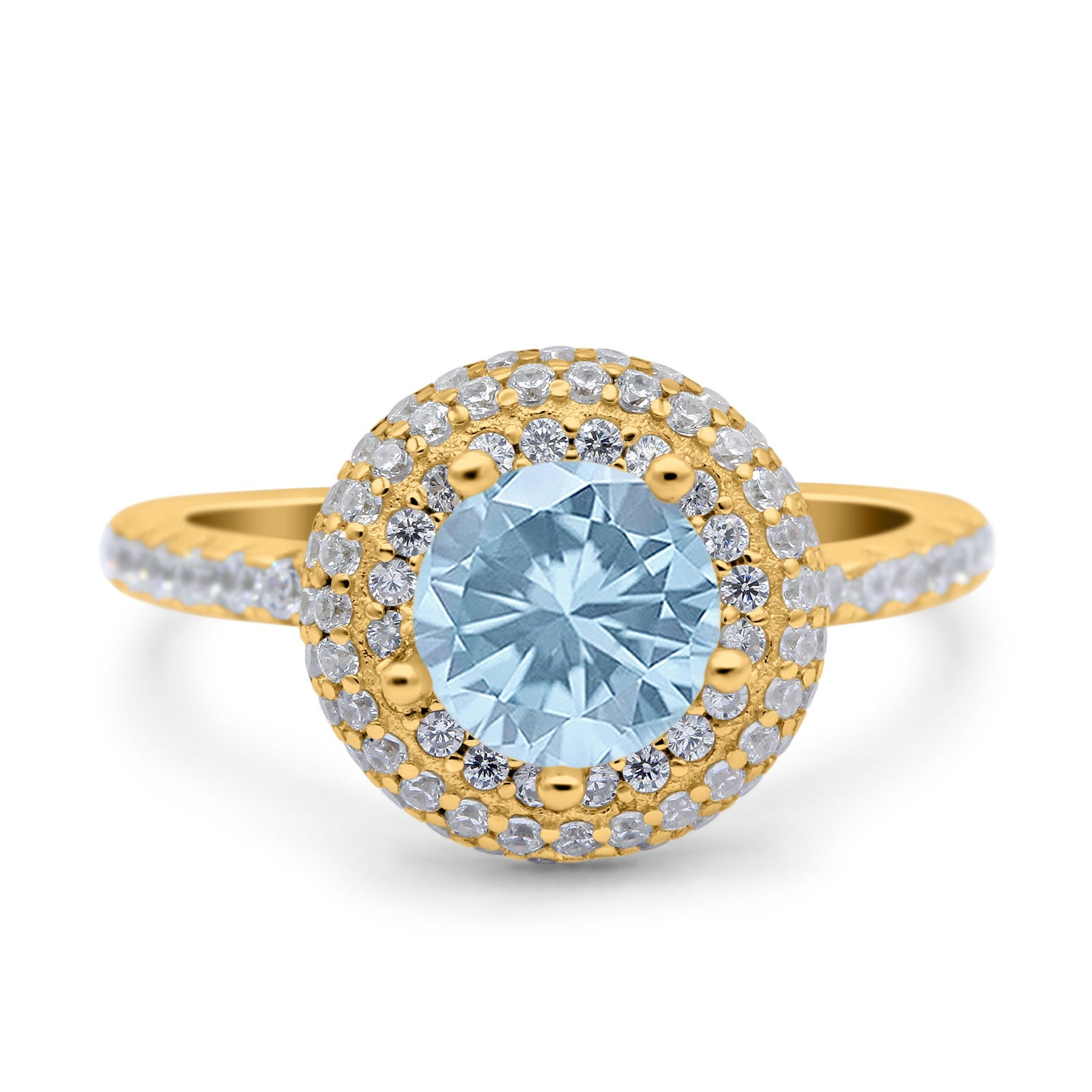 Natural Aquamarine Yellow Tone Silver Size-9 Art Deco Round Vintage ...