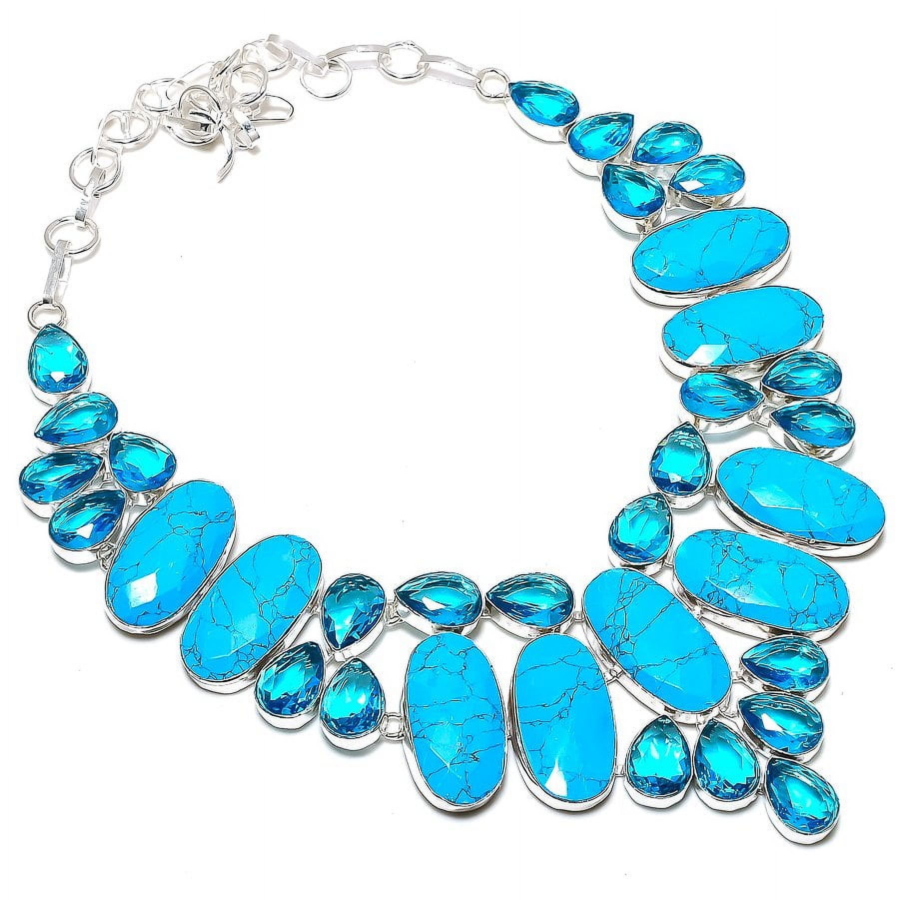 Natural Arizona Turquoise, Topaz 925 Sterling Silver Jewelry Necklace ...