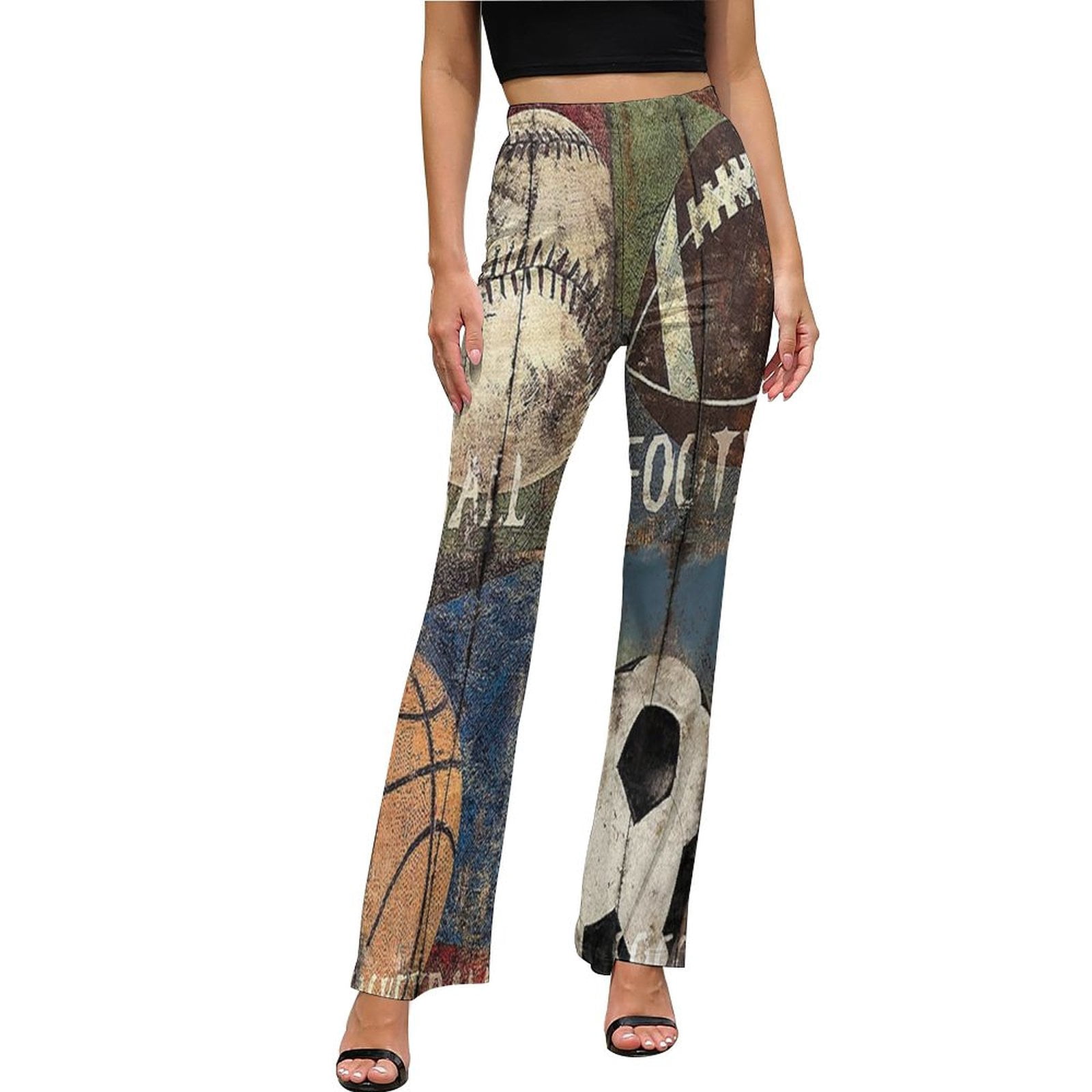 Natural Art Soccer Football Sports High Waisted Casual Flared Trousers ...