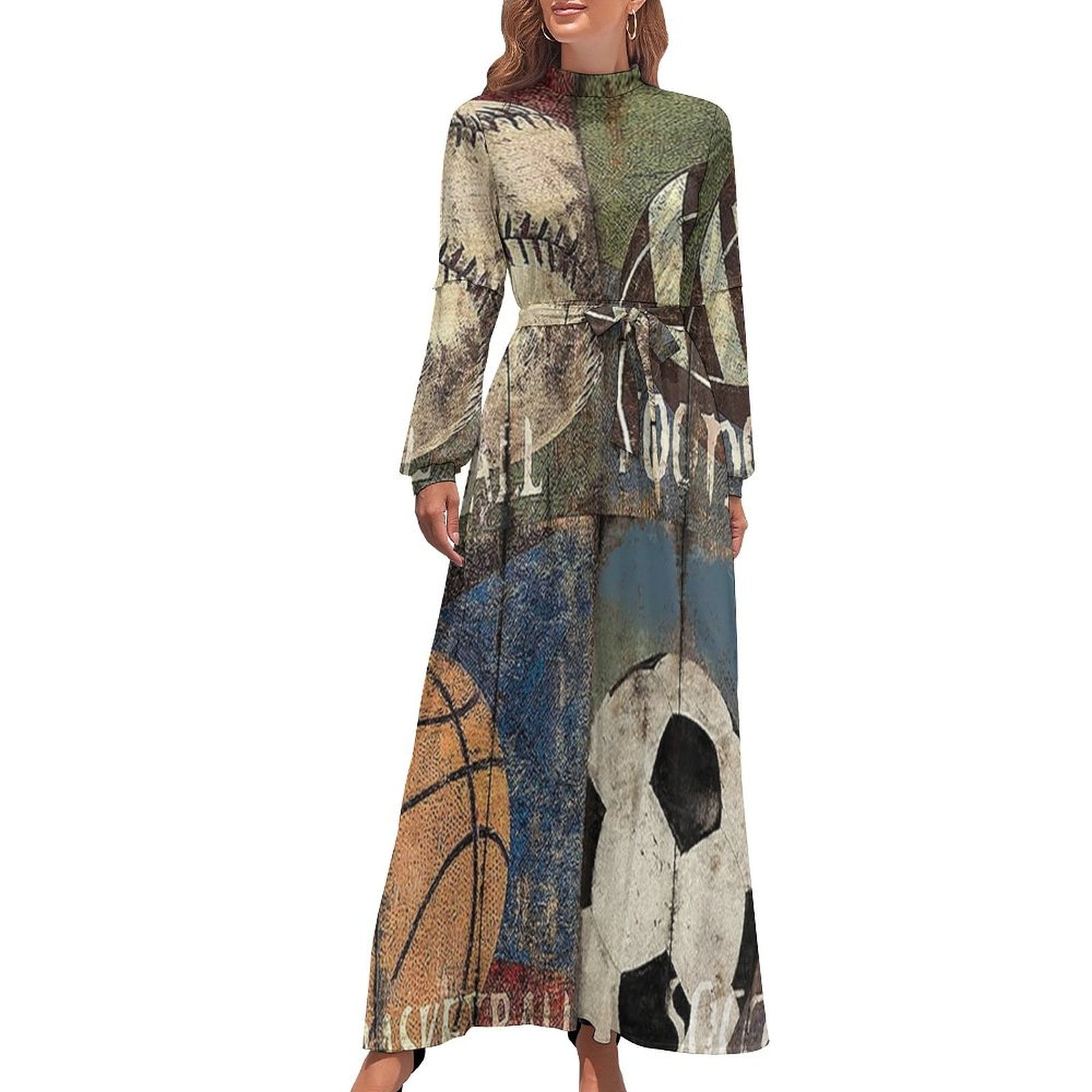 Natural Art Soccer Football Sports Long Dress Women's Summer Skirt ...