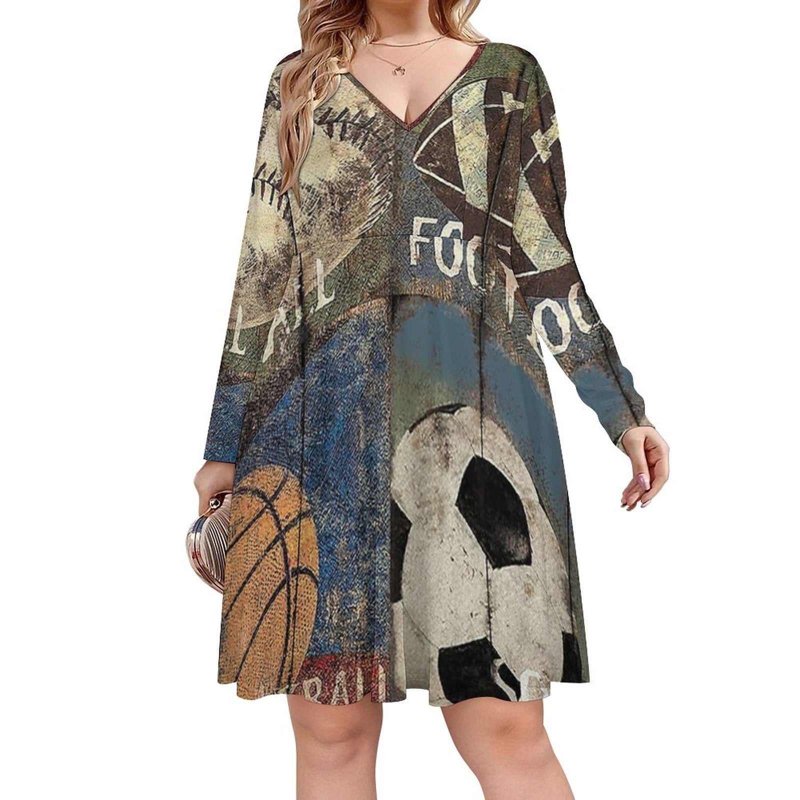 Natural Art Soccer Football Sports Long Sleeve Sexy Dresses For Women ...