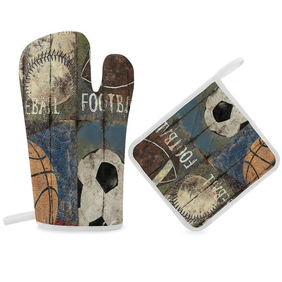 Natural Art Soccer Football Sports Oven Gloves And Pots Stand Set Oven ...