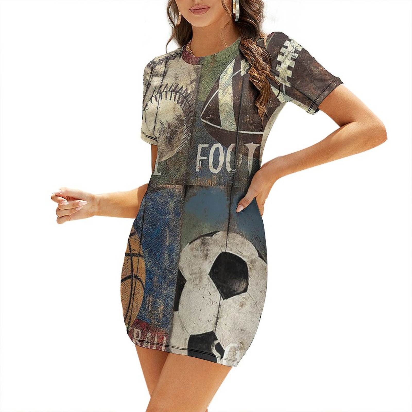 Natural Art Soccer Football Sports Sweet Elegant Short Sleeves Dress ...