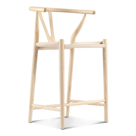Natural Ash Counter Stool with Handwoven Seat - Solid Wood Bar Stool ...