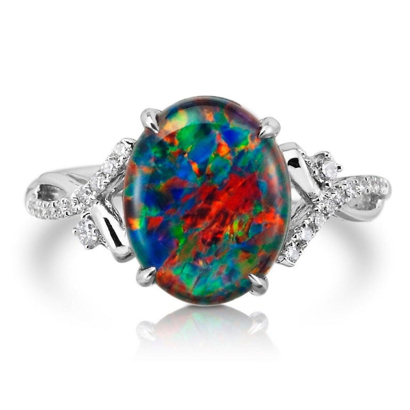 Natural Australian Opal Gemstone Ring .09ct Moissanite Diamonds, RARE ...