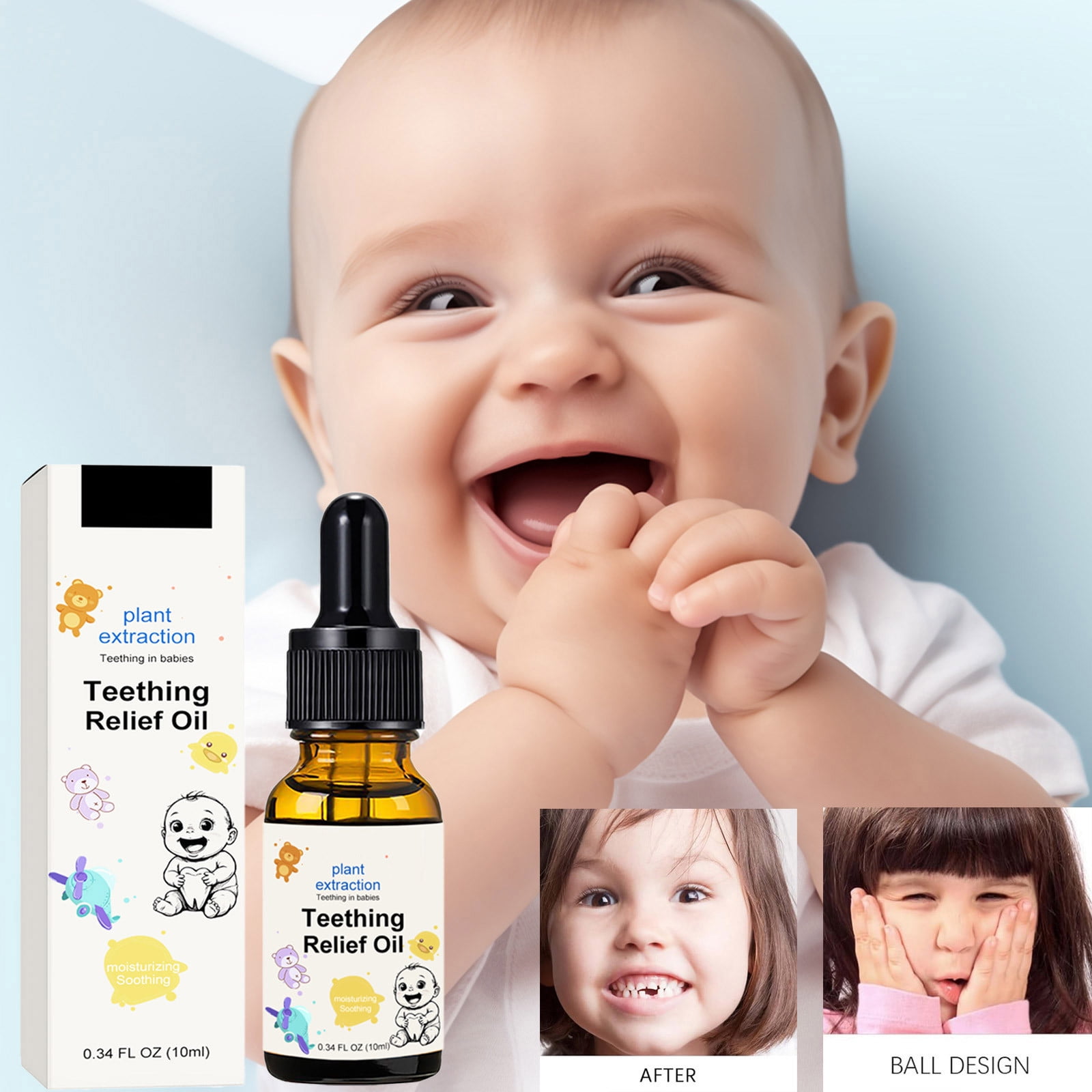 Natural Baby Teething Oil - 10ml Soothing Relief for Teething Pain, Calming Essential Oil Roll ...
