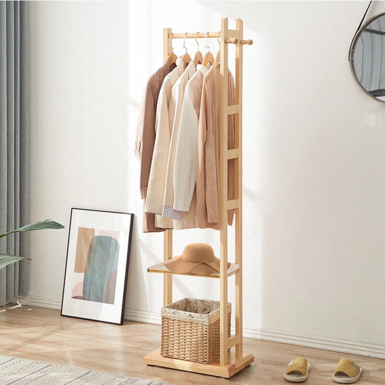 "Natural Bamboo Clothing Rack - 3-in-1 Garment Stand with Coat Hanger ...