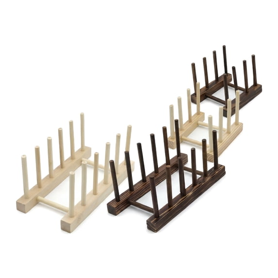 Natural Bamboo Dish Rack & Plate Organizer for Cabinet, Sturdy Wooden ...