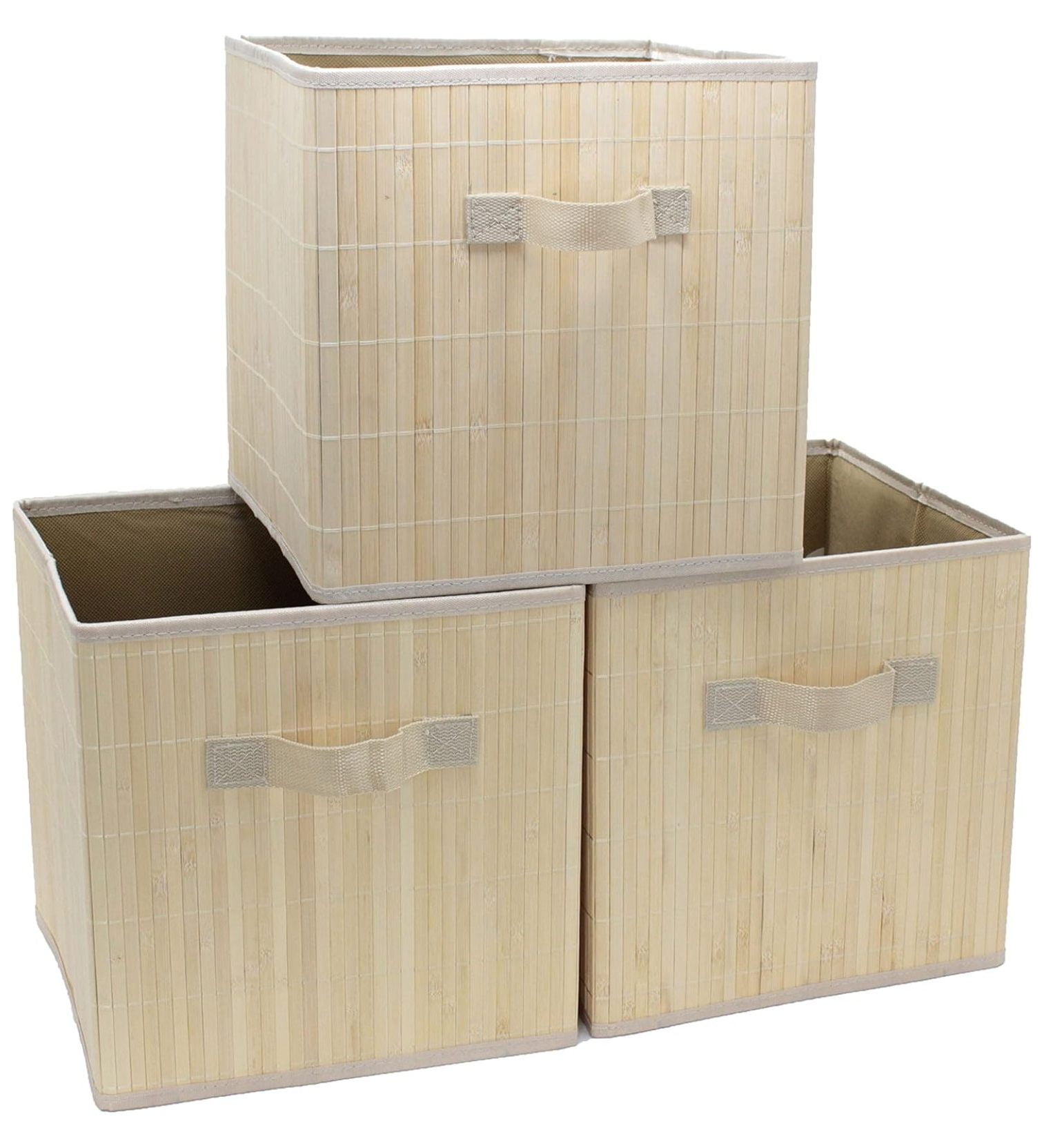 , Natural Bamboo Foldable Storage Cubes Bins Shelf Organizer [3 Pack ...
