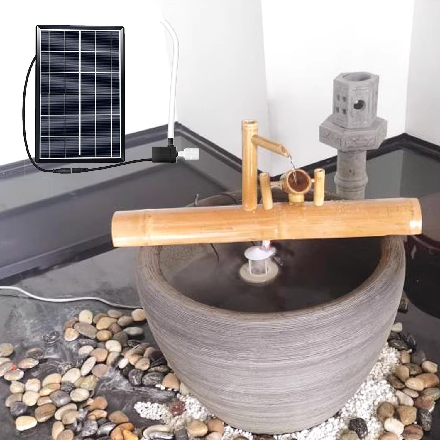 Natural Bamboo Fountain, Outdoor Water Fountains Solar Powered, with ...