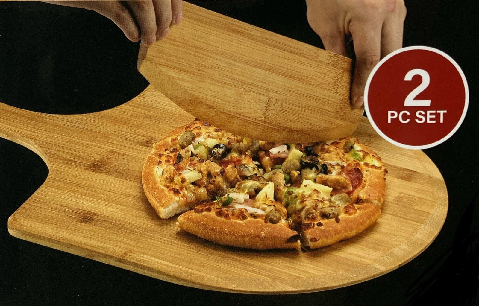 Natural Bamboo Pizza Peel and Slicer Rocker Set - 22" Paddle Board & 14 ...