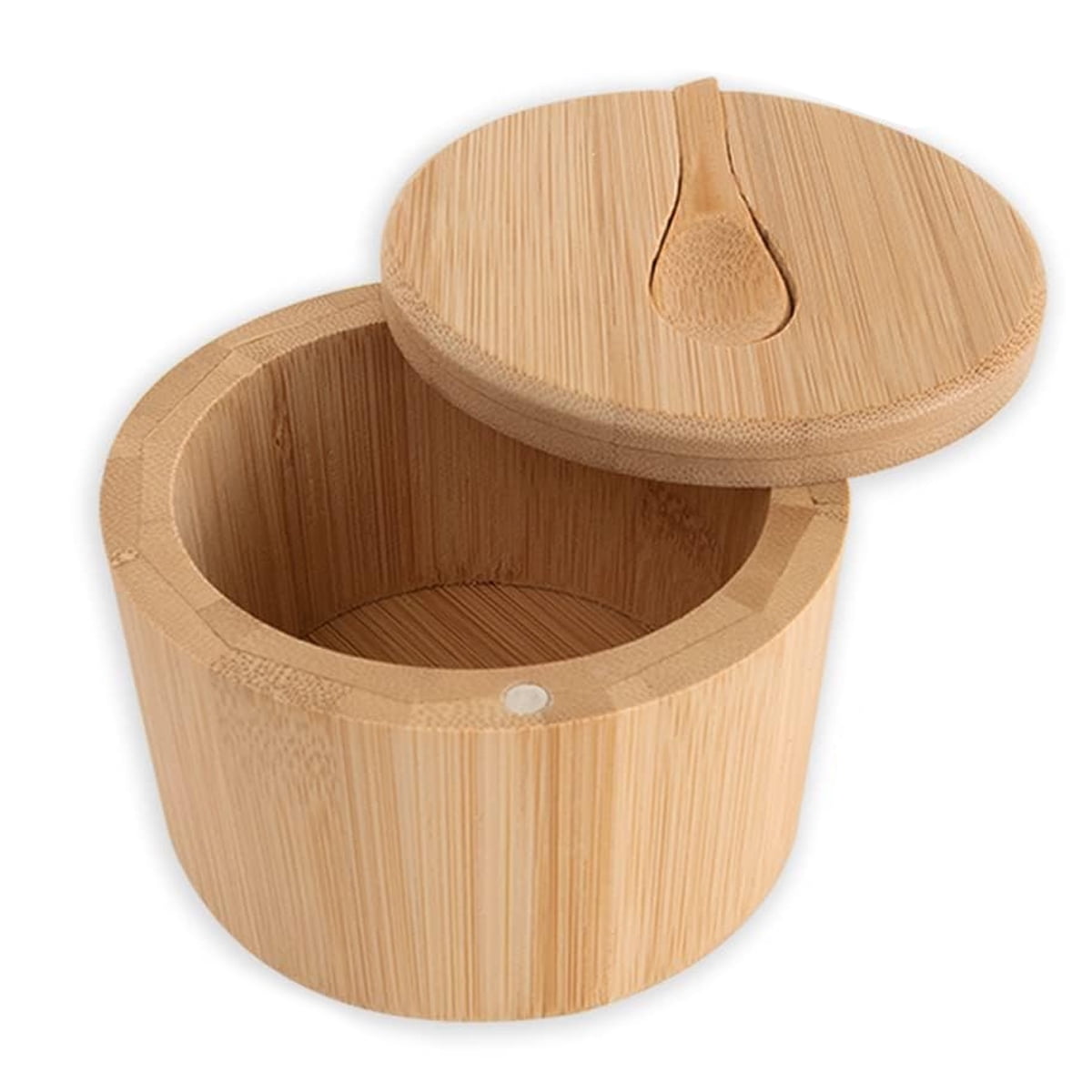 Natural Bamboo Salt Container, Swivel Magnet Lid Functional Storage ...