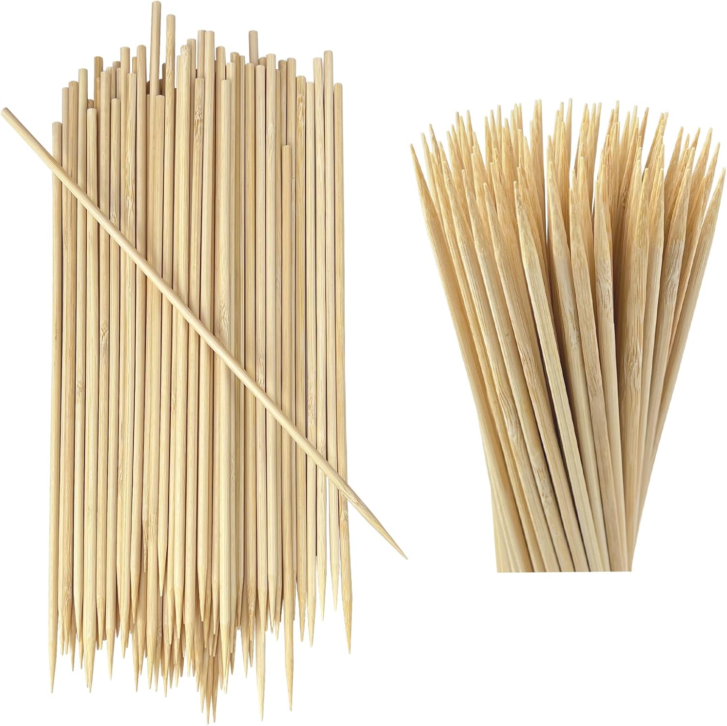 Natural Bamboo Skewers - 100 pcs 10 Inch Wooden Sticks for BBQ ...