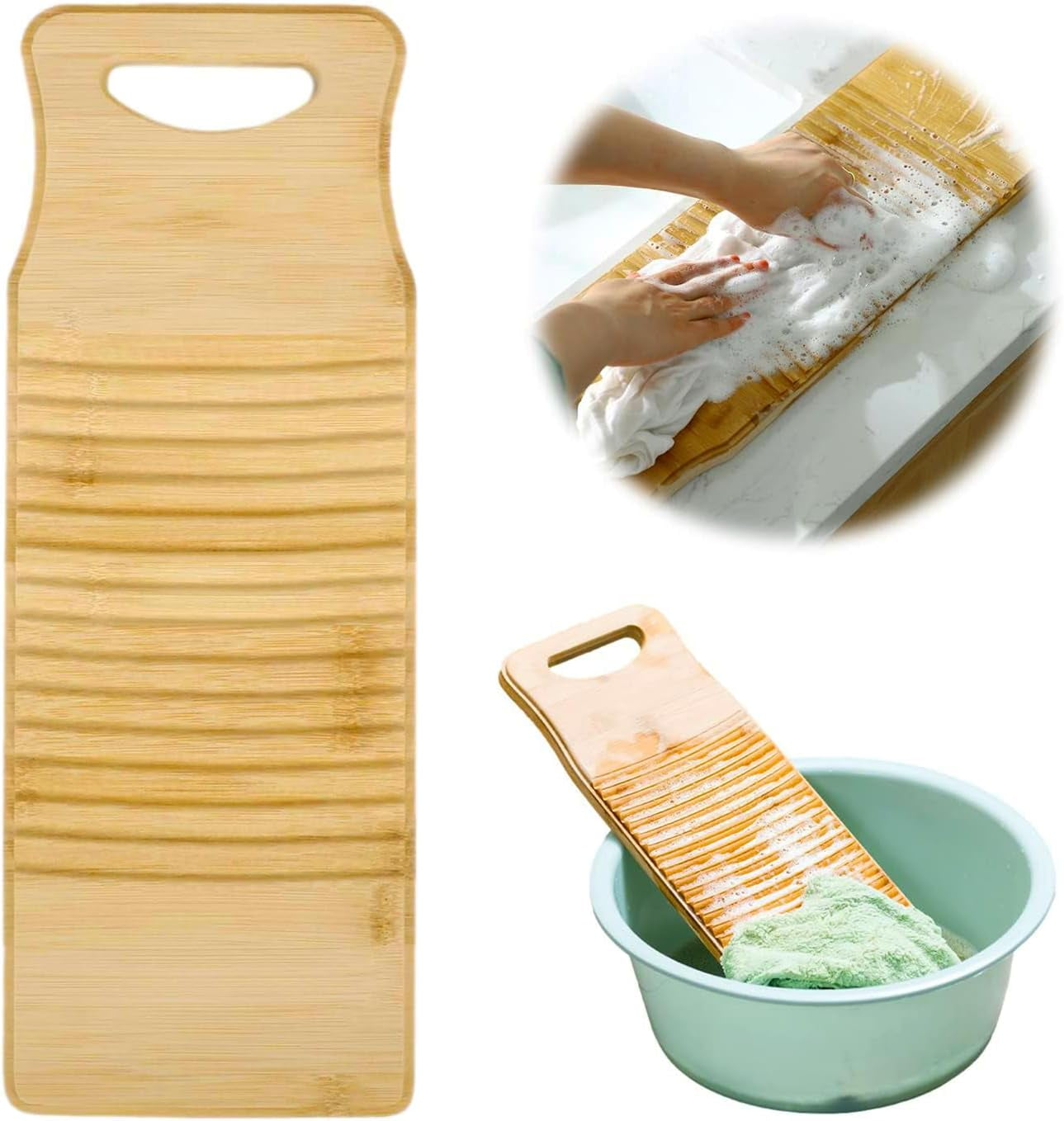 Bamboo Wash Board for Easy Laundry Cleaning Made from Timber Beige Size ...
