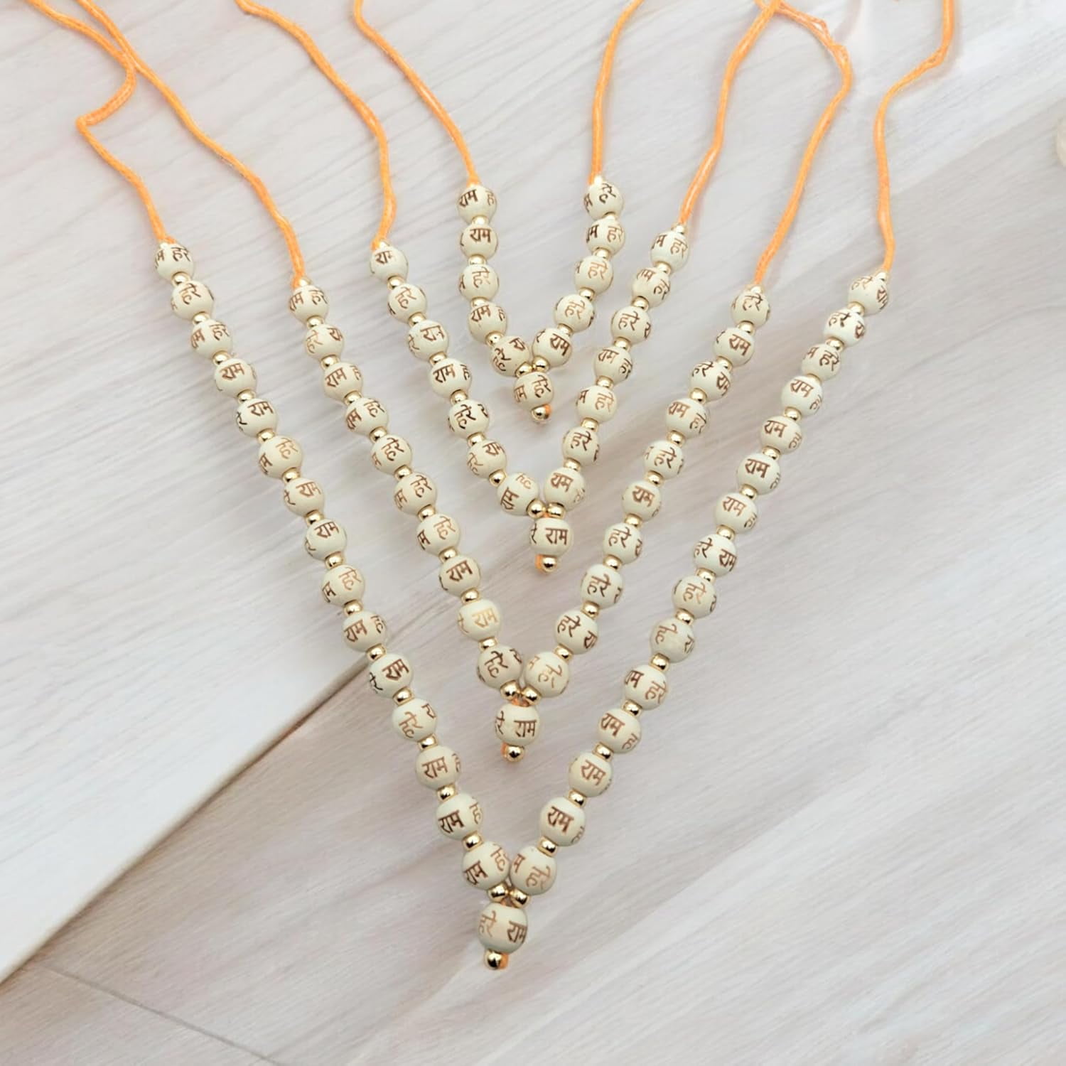 Natural Beads Handmade White Hare ram Carving Mala for Small God Idol ...