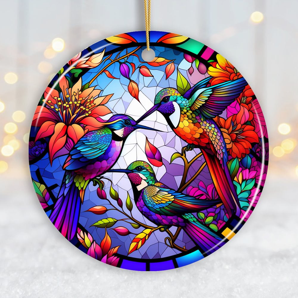 Hummingbird Ceramic Ornament with Stained Glass Theme, Artistic Nature ...