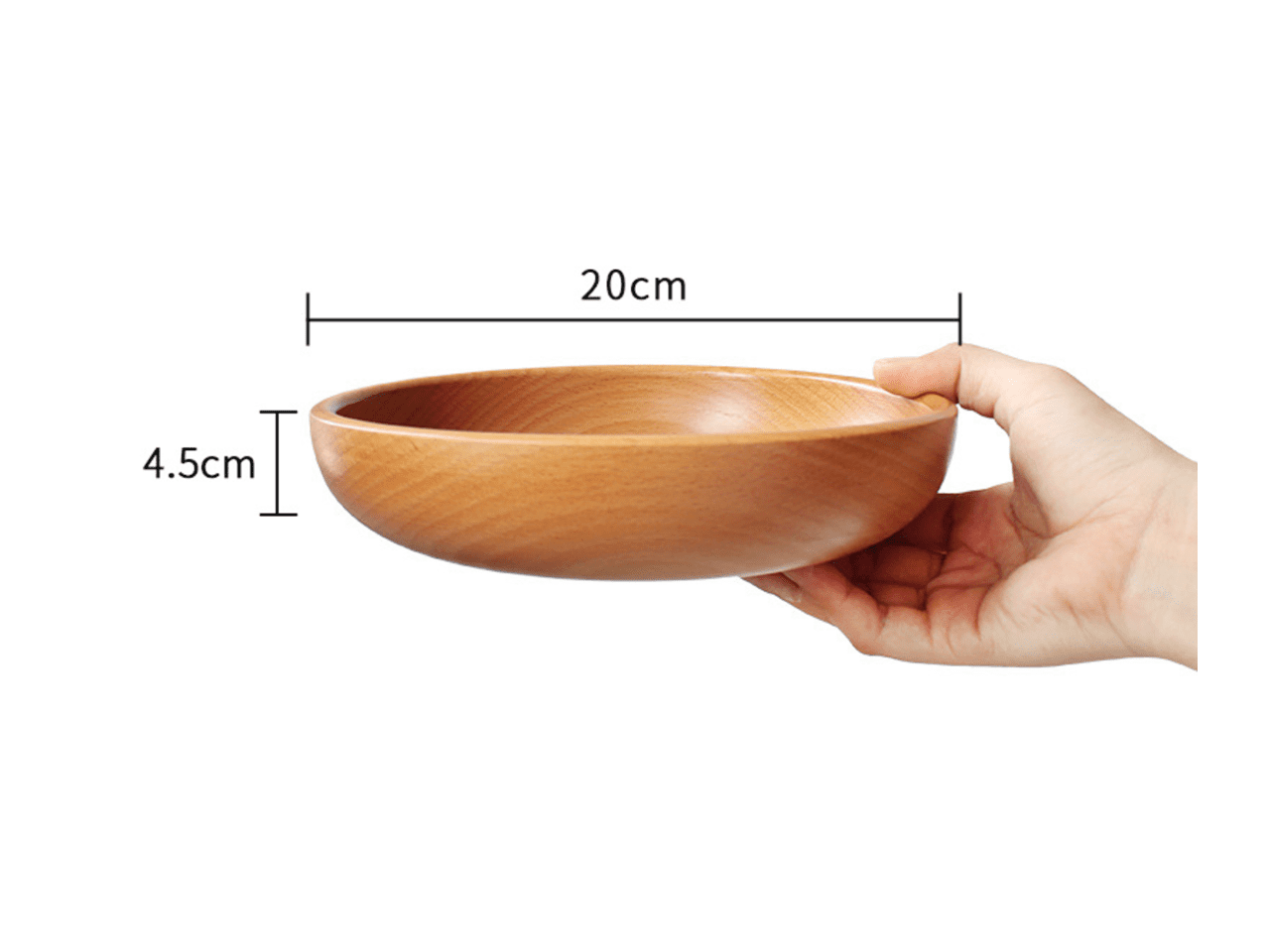 Natural Beech Salad Plate Flat bottom Round Wood Bowl Wooden kitchen ...