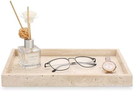 Natural Beige Travertine Marble Vanity Tray for Perfume Jewelry Candles ...
