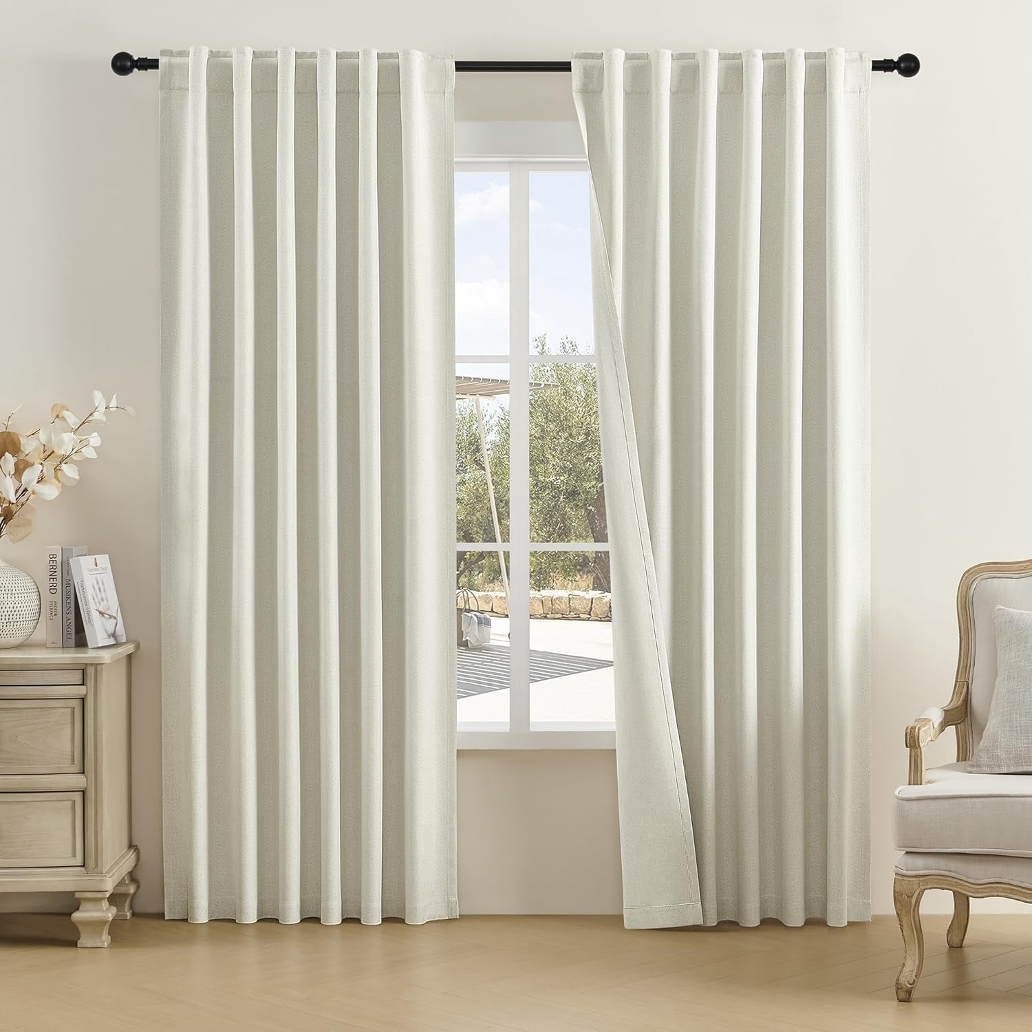Natural Birch Linen Curtains 84 Inches Long for Living Room Rod Pocket ...