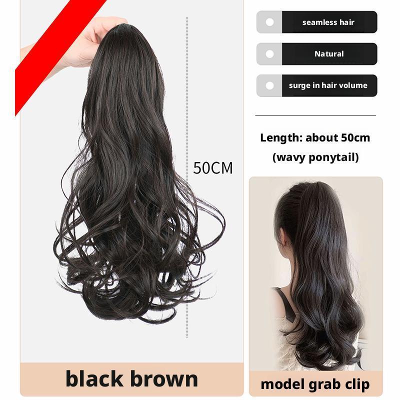 Natural Black Clip 55Cm (I) $ Clip Ponytail Wig Female Curly Big Wave ...