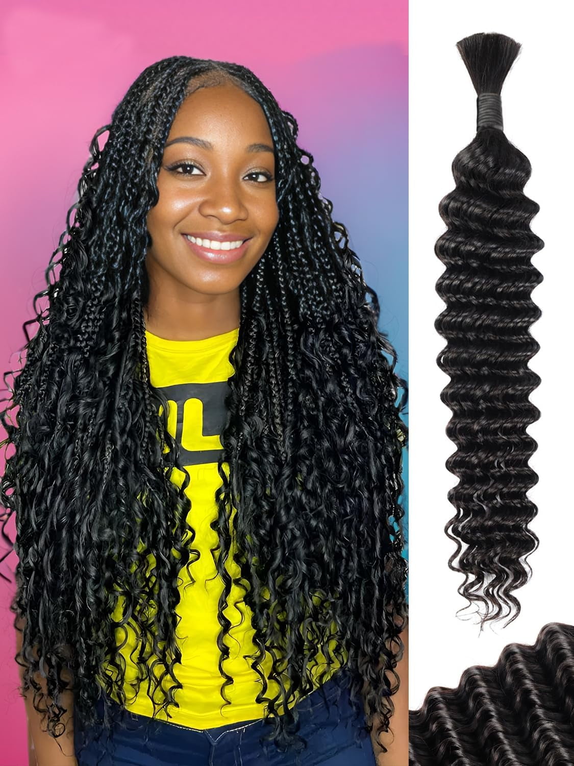Natural Black Deep Water Wave Bulk Human Braiding Hair 100g per Package ...