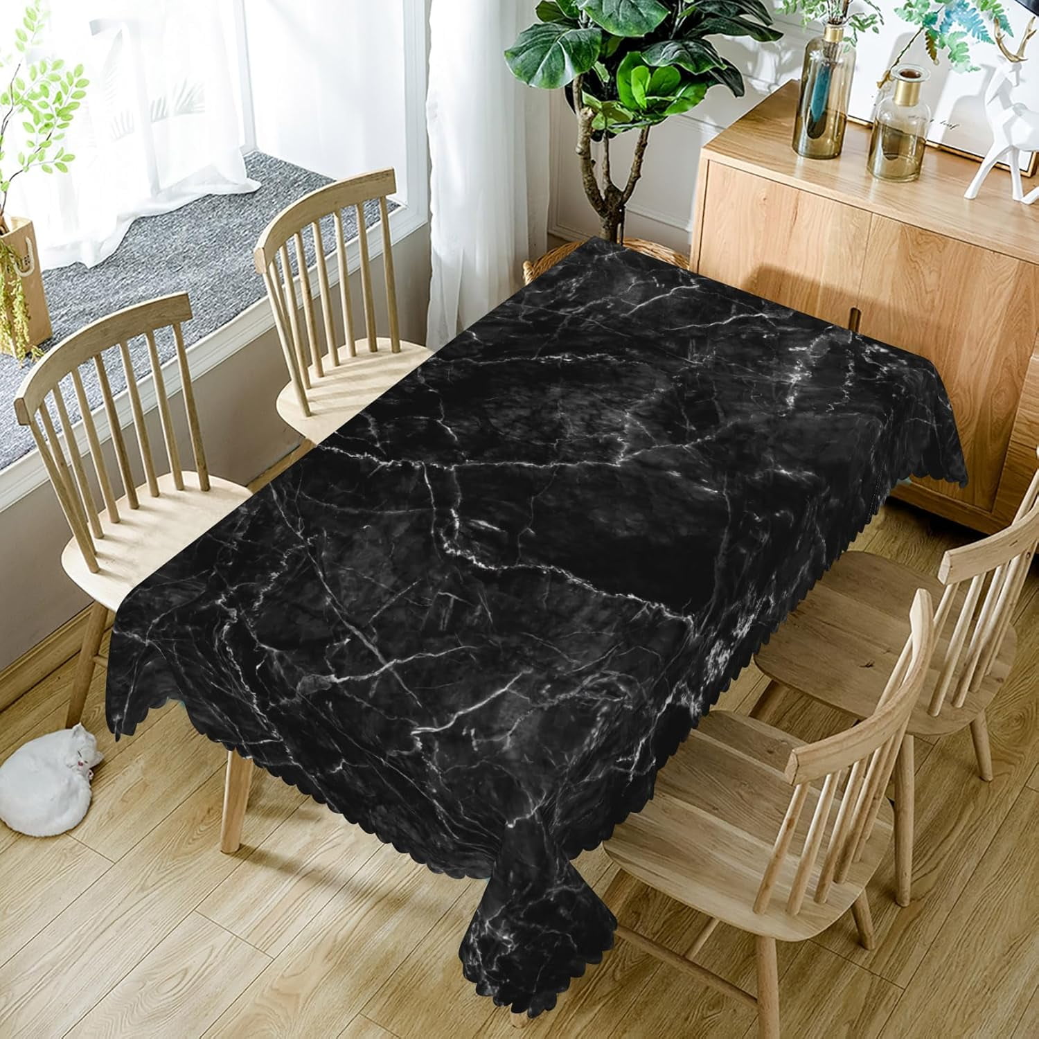 Natural Black Grey Marble Tablecloth,30x60 Inch Abstract Modern Luxury ...