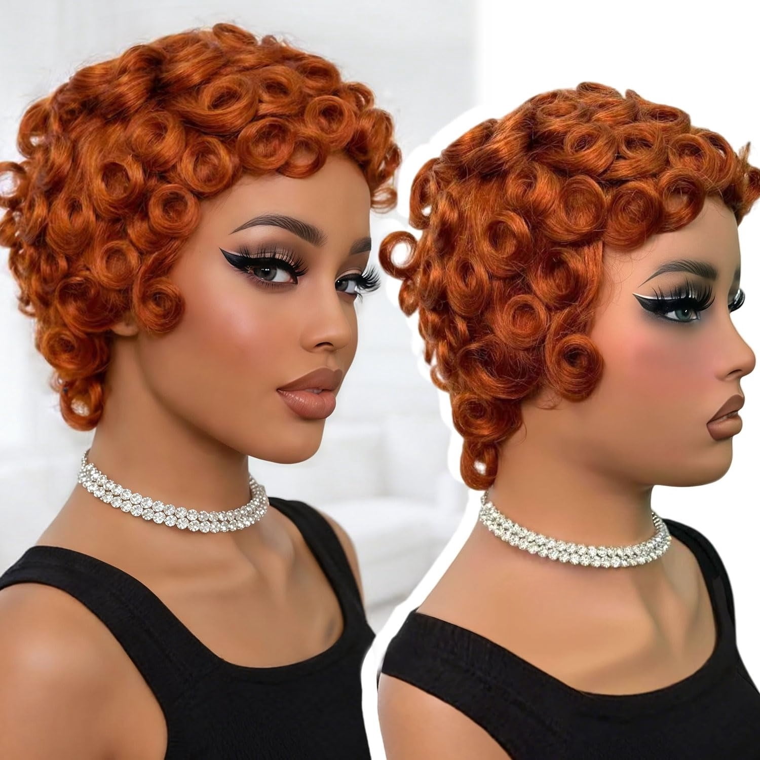 Natural Black Layered Pixie Wig Human Hair for Black Women Short Human ...