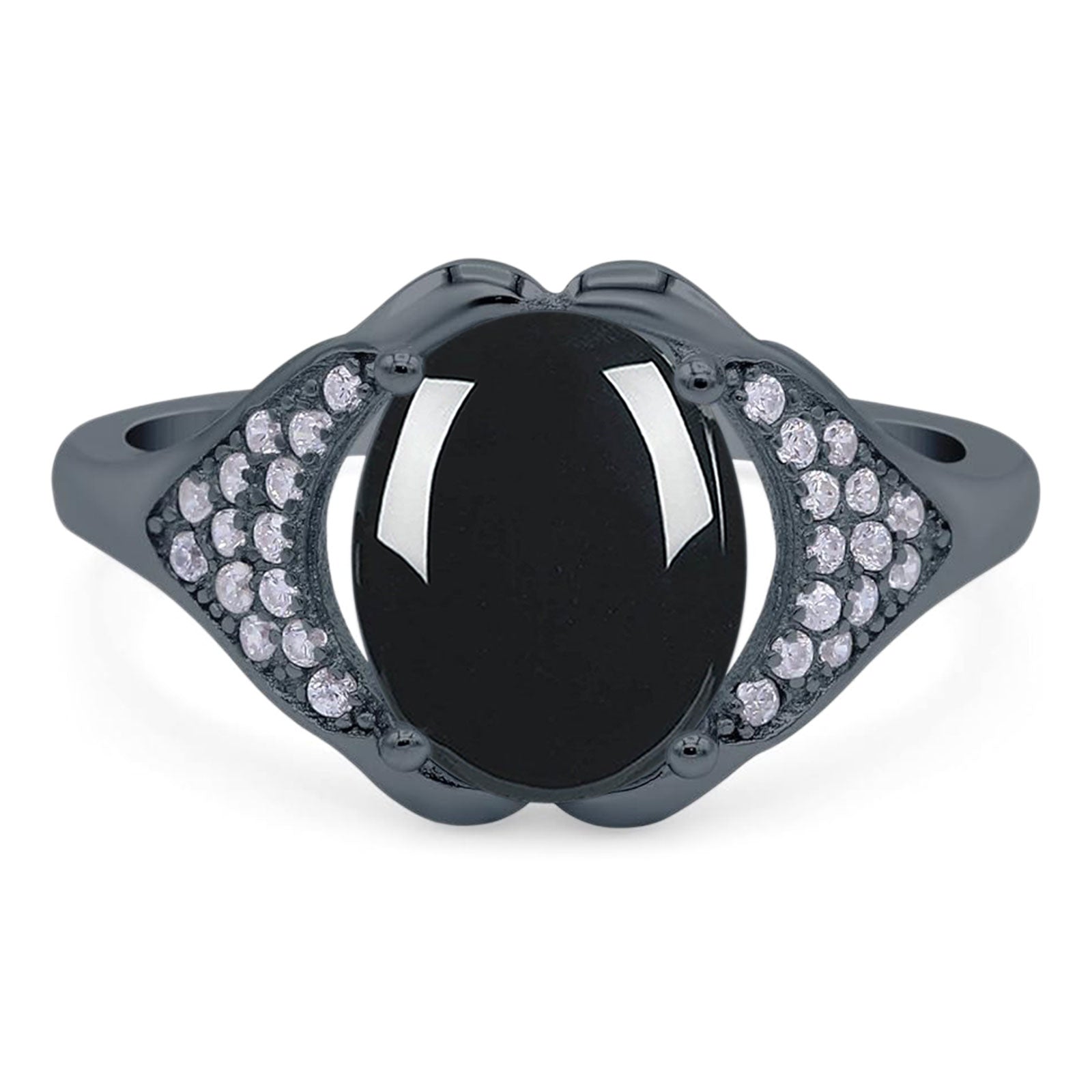 Natural Black Onyx Black Tone Silver Size-7 Art Deco Oval Vintage Rings ...