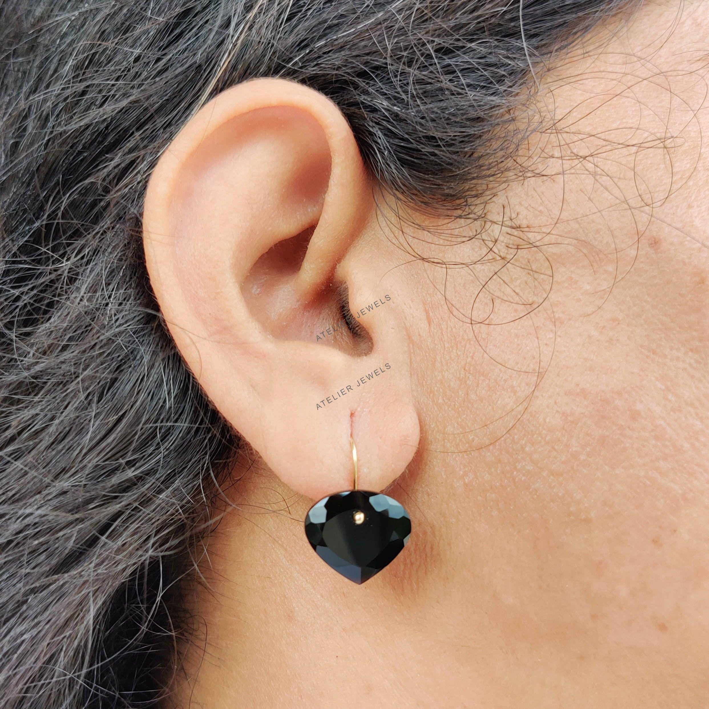 Natural Black Onyx Earrings, 14K Solid Gold Earrings, July Birthstone ...