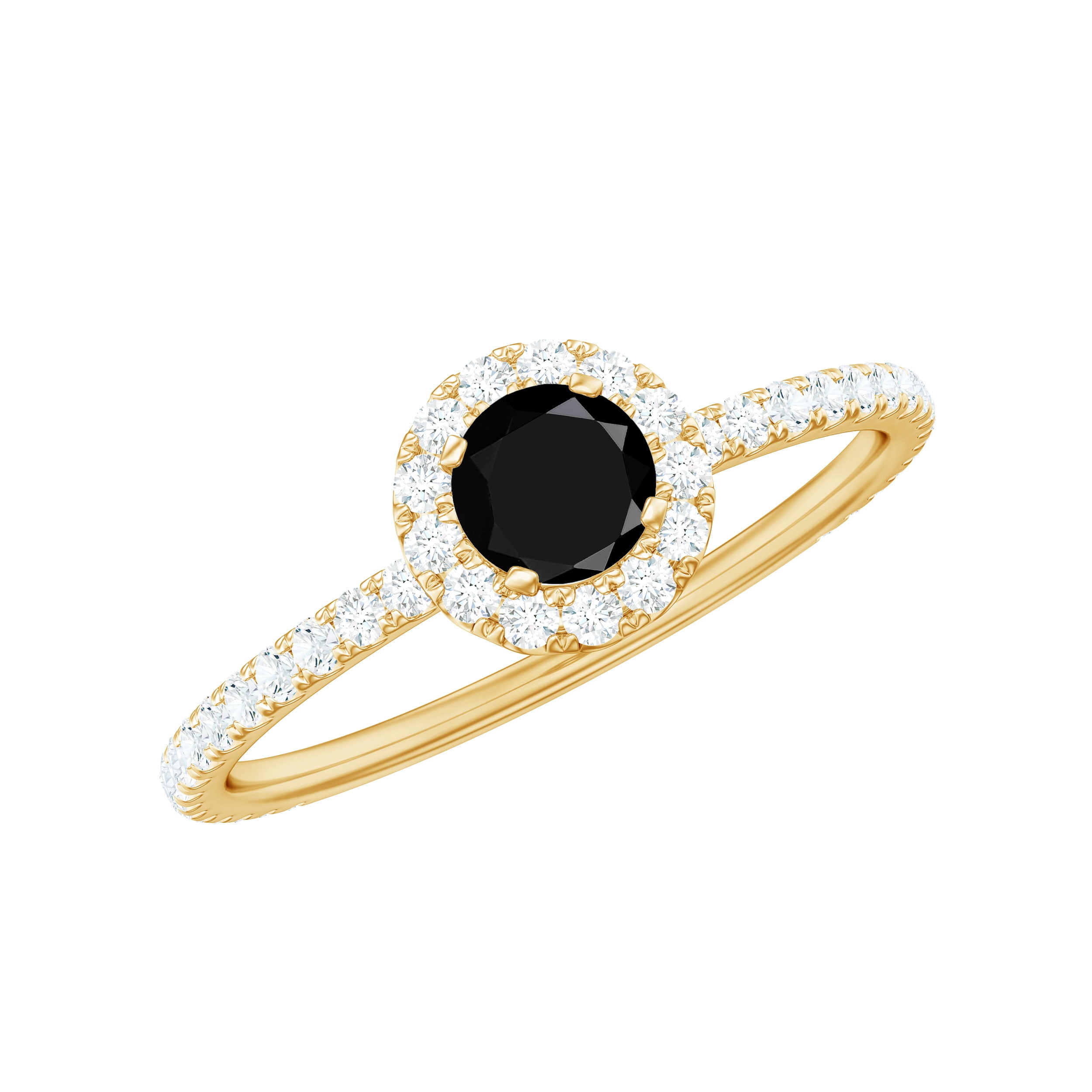 Natural Black Onyx Engagement Ring with Diamond Accent- AAA Quality ...