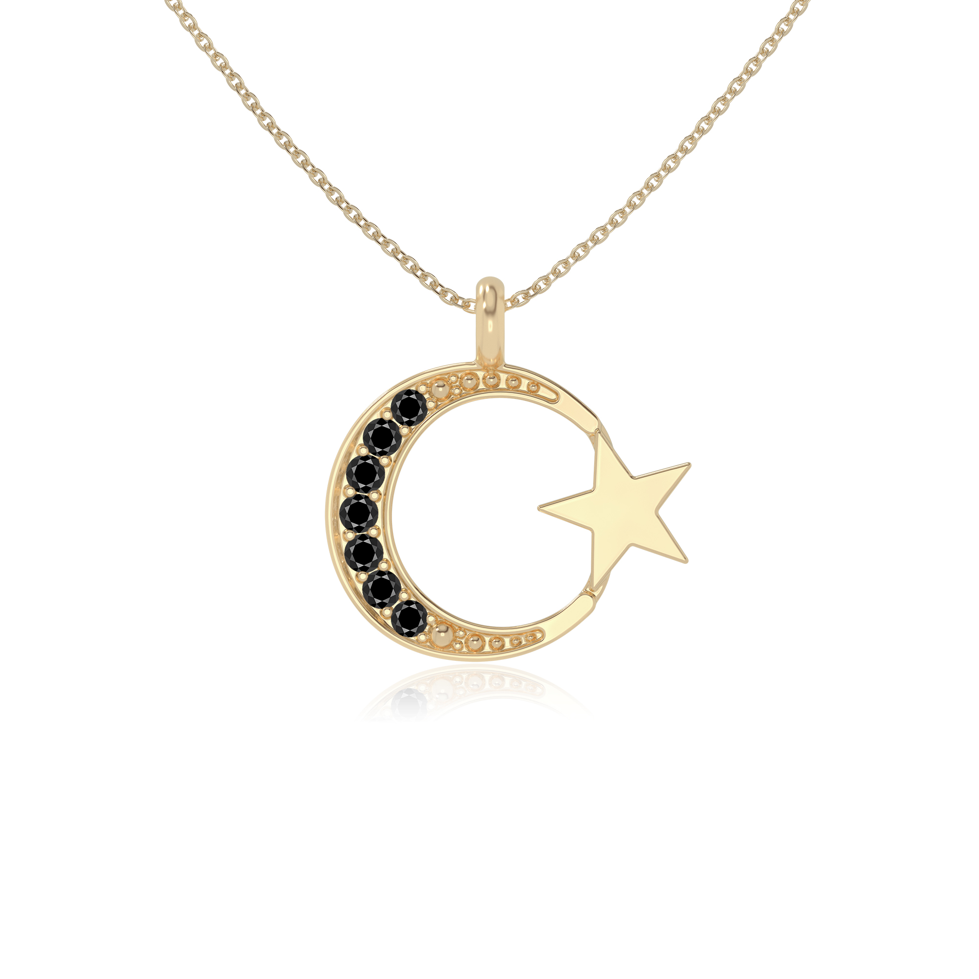 Natural Black Onyx Moon & Star Pendant Necklaces for Women in 18K ...