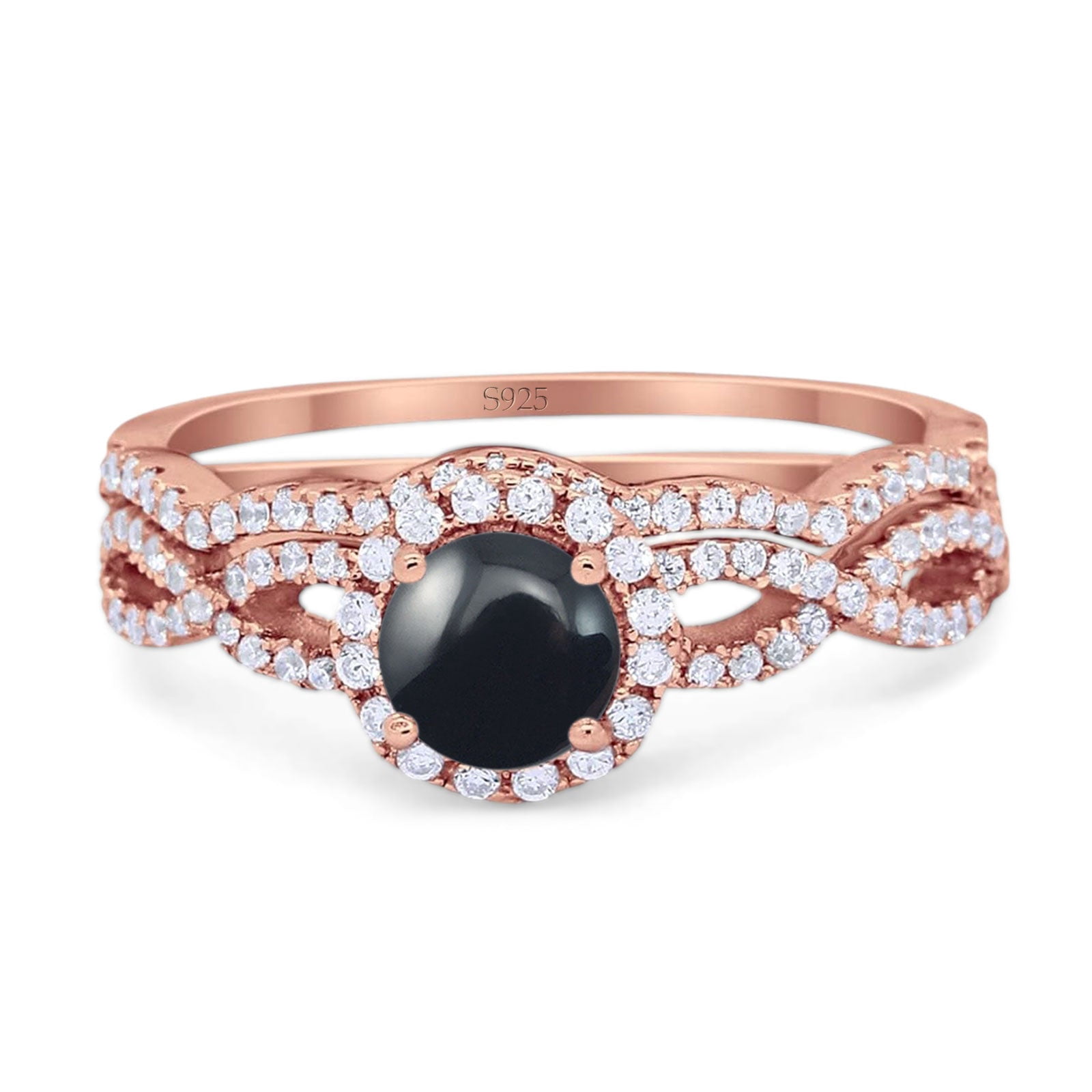 Natural Black Onyx Rose Tone Silver Size-10 Two Piece Art Deco Round ...