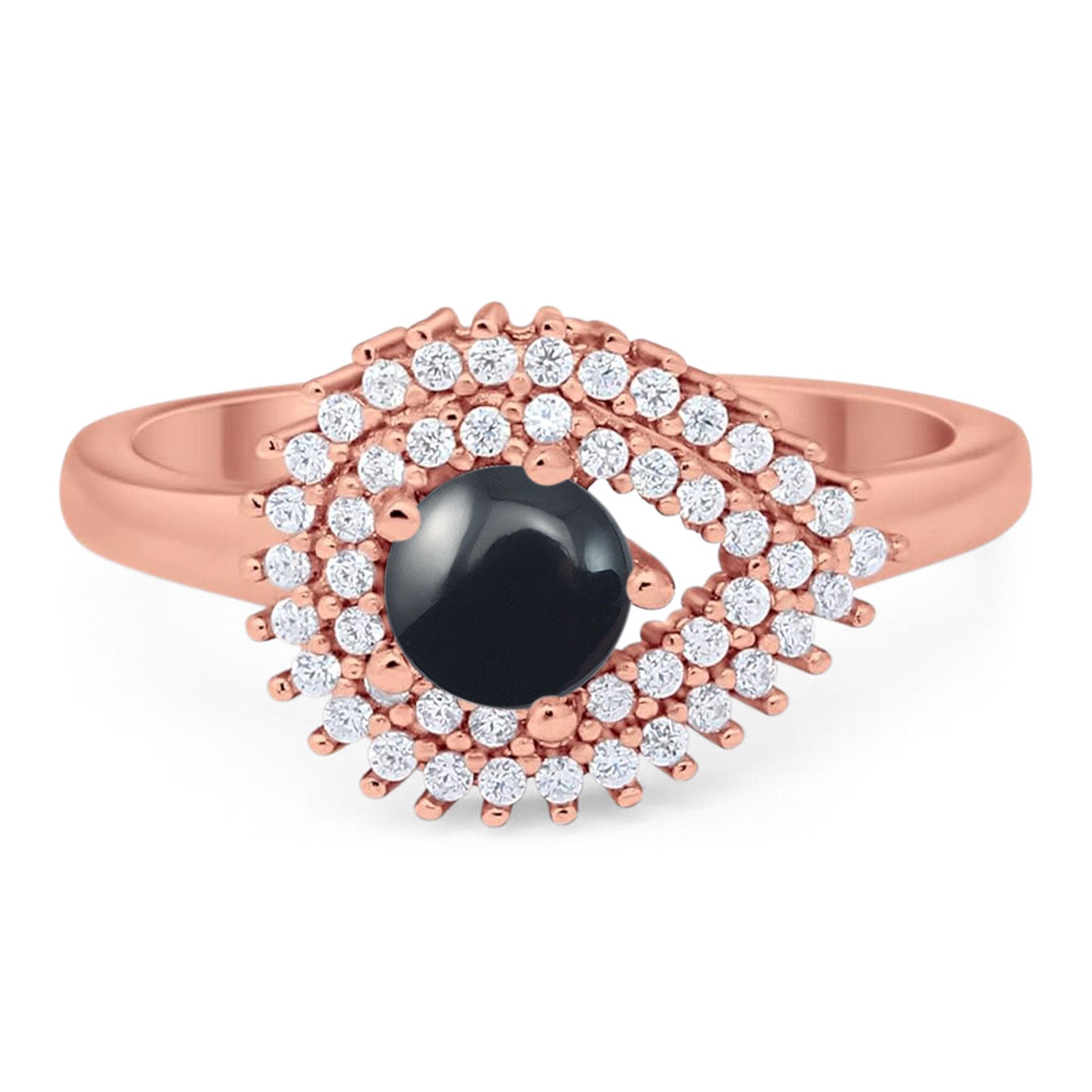 Natural Black Onyx Rose Tone Silver Size-8 Round Vintage Style Sideways ...