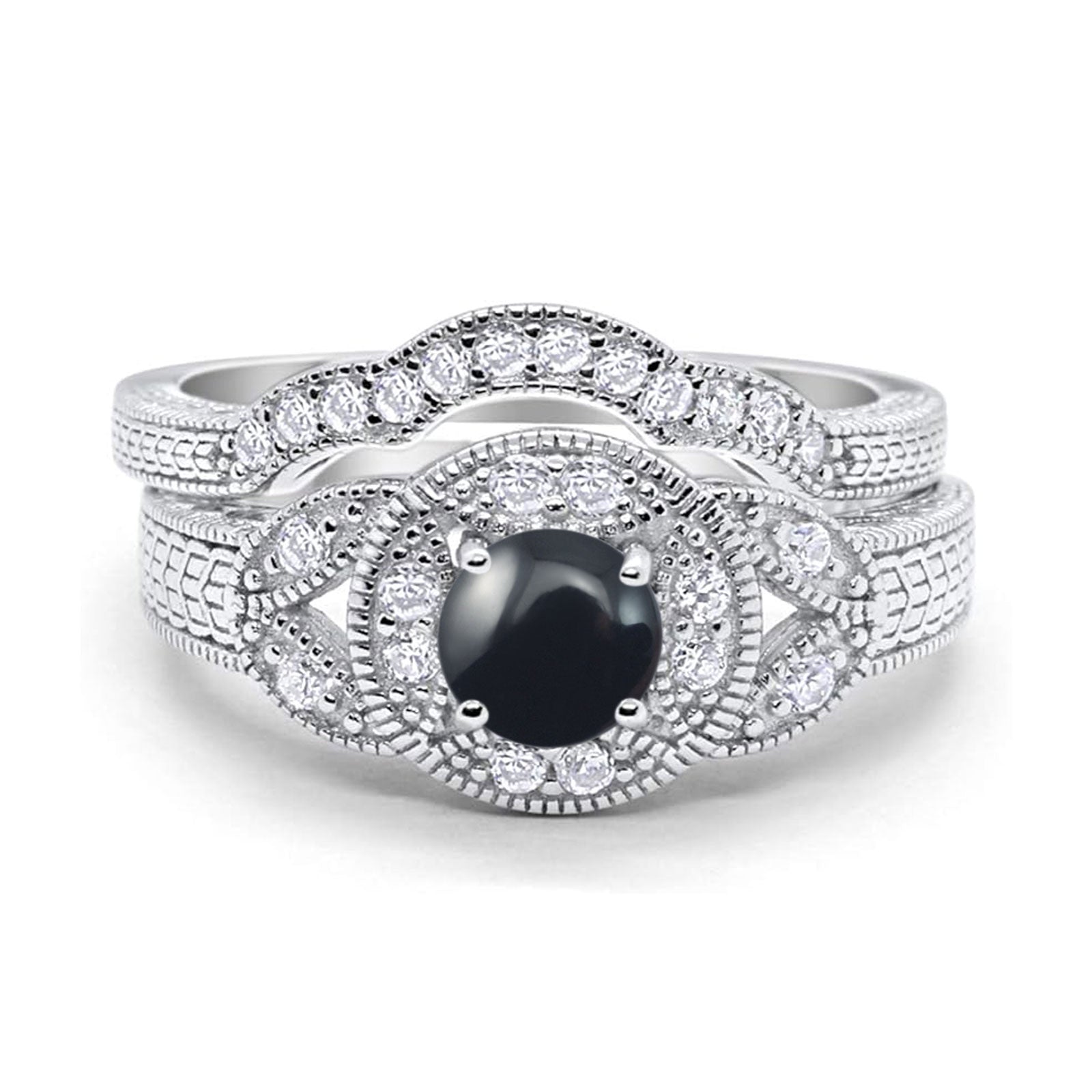 Natural Black Onyx Size-9 Two Piece Art Deco Round Leaf Style Beaded ...